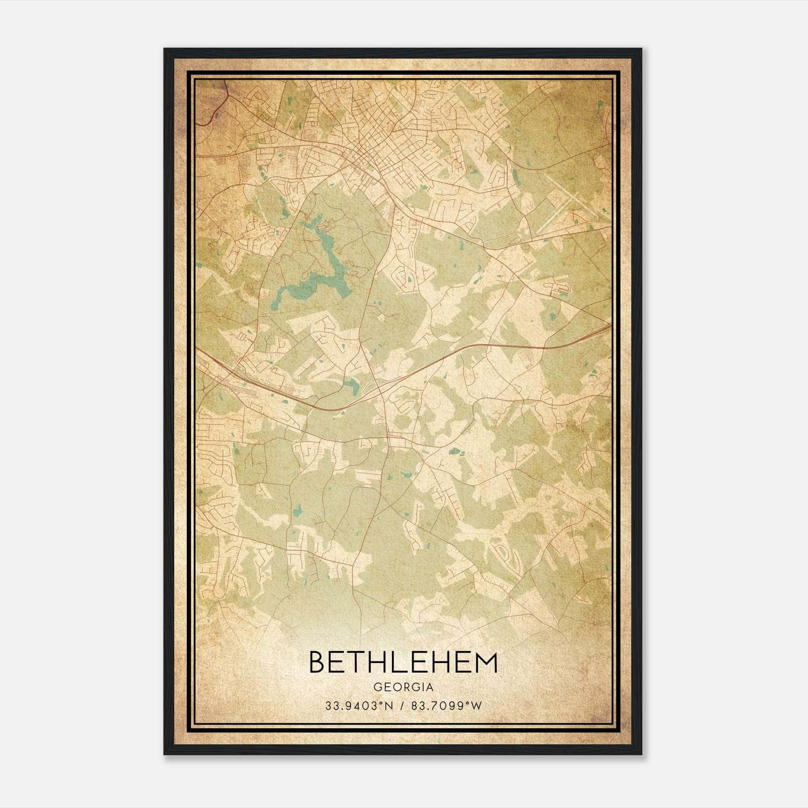 Vintage Bethlehem Georgia Map Poster, Bethlehem GA City Road Wall Art ...