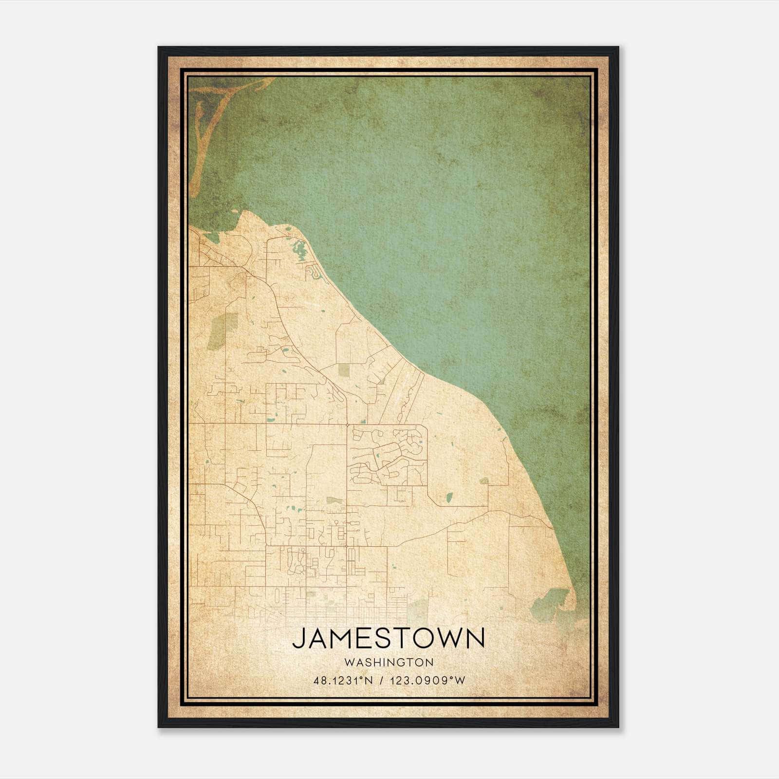 Vintage Jamestown Washington Map Poster, Jamestown WA City Road Wall ...