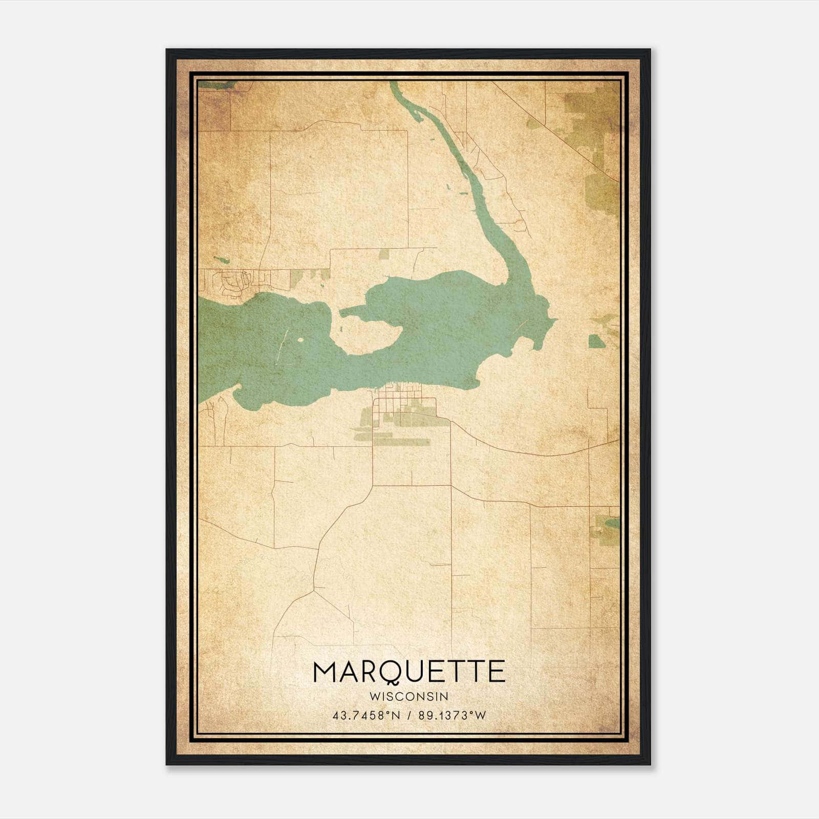 Vintage Marquette Wisconsin Map Poster, Marquette WI City Road Wall Art ...