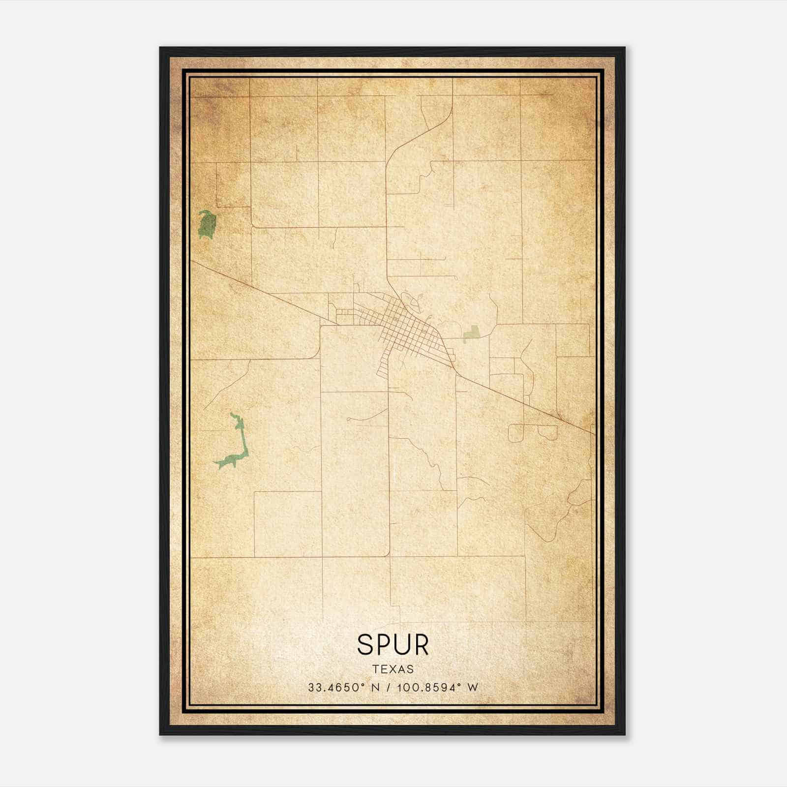 Vintage Spur Texas Map Poster, Spur TX City Road Wall Art Print ...