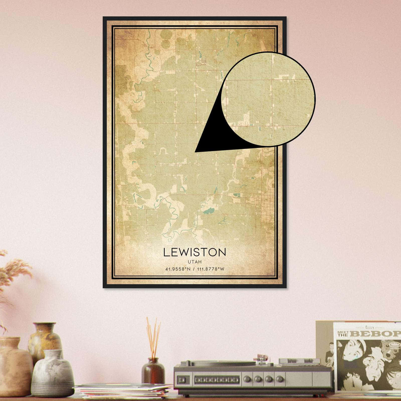 Vintage Lewiston Utah Map Poster, Lewiston UT City Road Wall Art Print ...