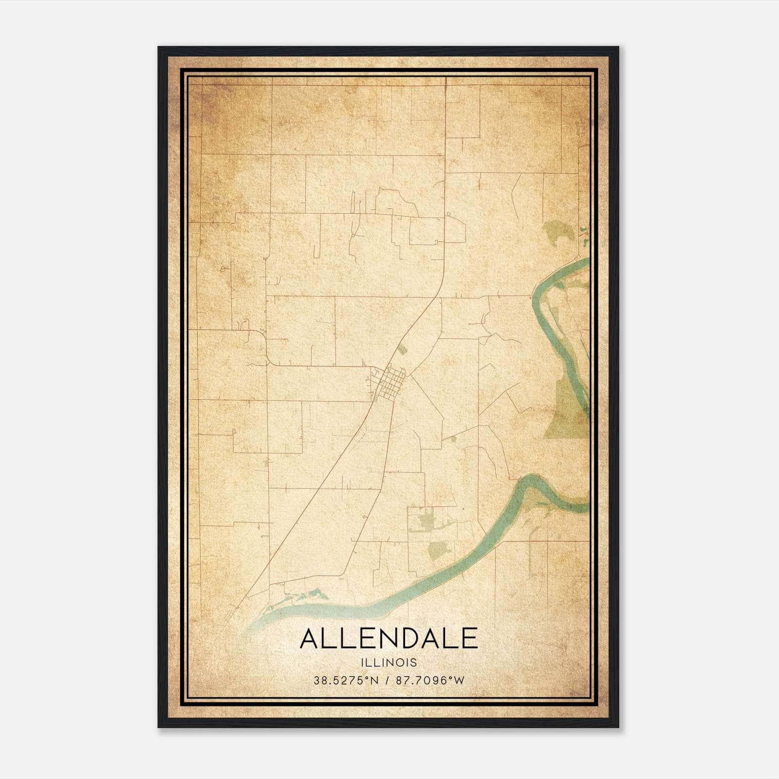 Vintage Allendale Illinois Map Poster, Allendale IL City Road Wall Art ...