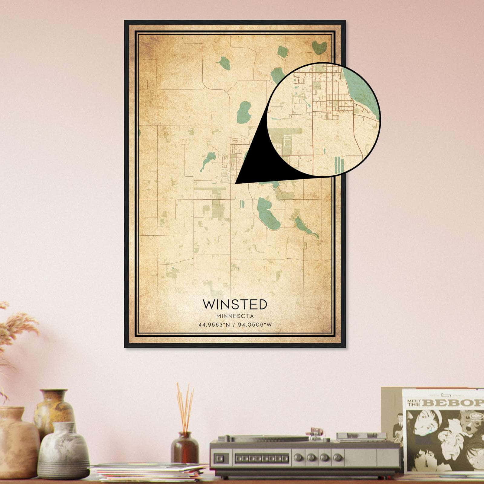 Vintage Winsted Minnesota Map Poster, Winsted MN City Road Wall Art ...