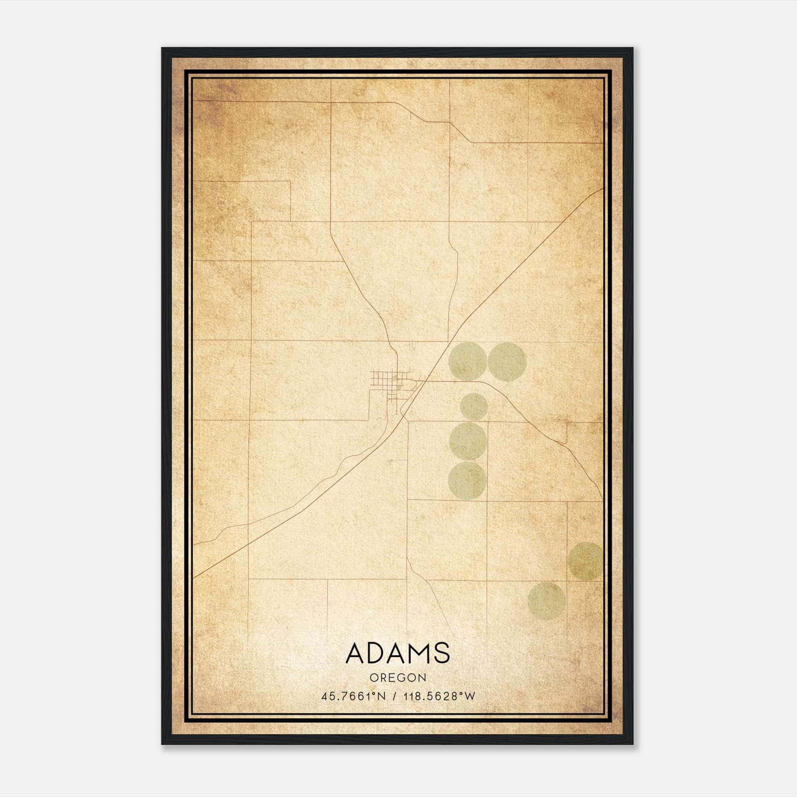 Vintage Adams Oregon Map Poster, Adams OR City Road Wall Art Print ...