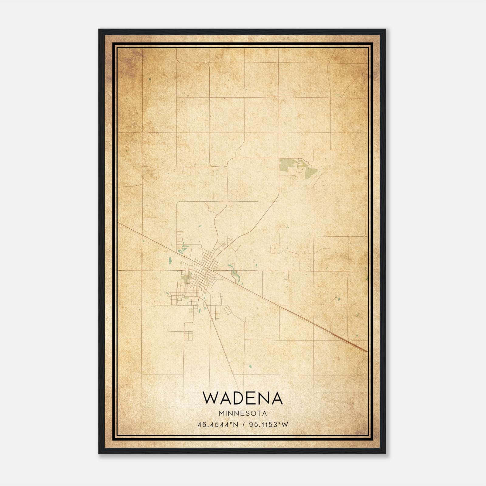 Vintage Wadena Minnesota Map Poster, Wadena MN City Road Wall Art Print ...