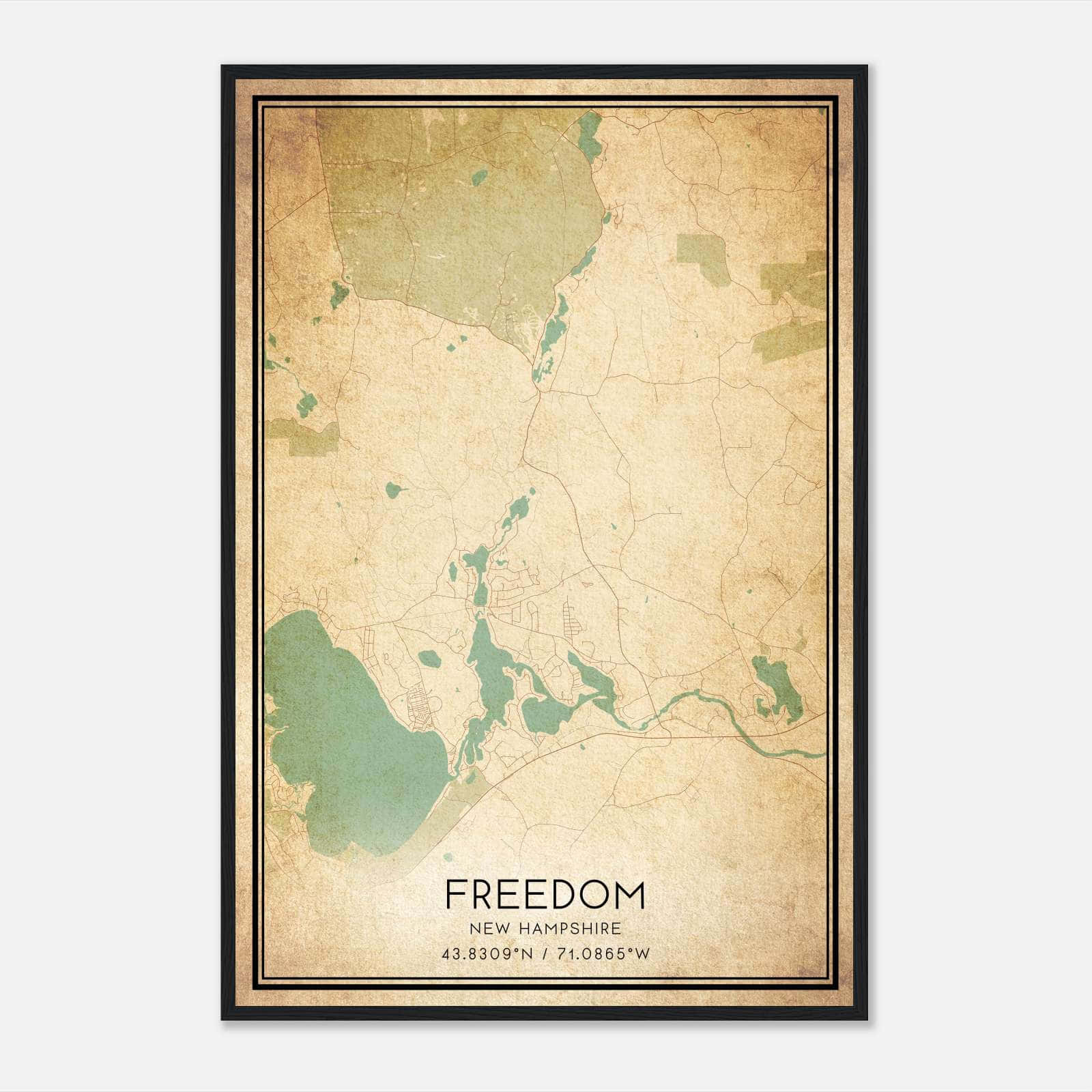Vintage Freedom New Hampshire Map Poster, Freedom NH City Road Wall Art ...