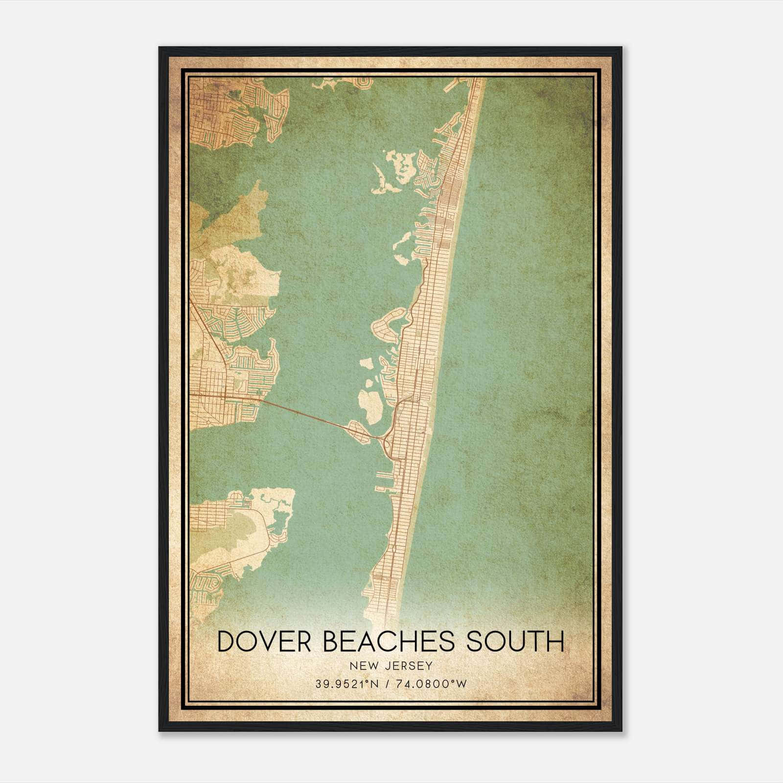 Vintage Dover Beaches South New Jersey Map Poster, Dover Beaches South ...