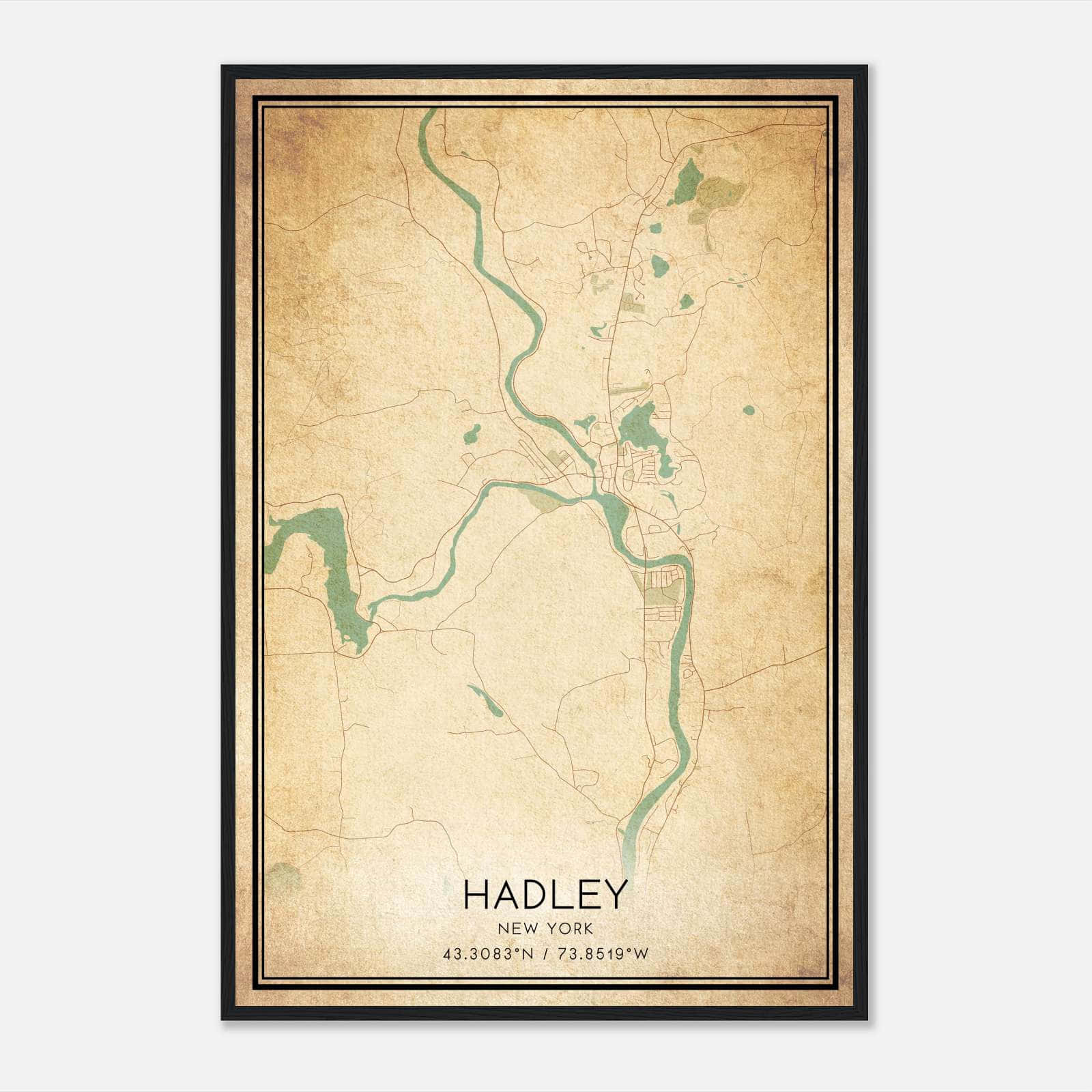 Vintage Hadley New York Map Poster, Hadley NY City Road Wall Art Print ...
