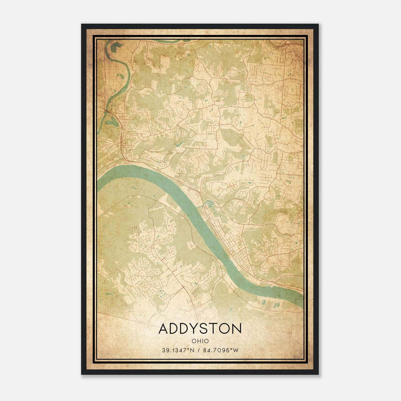 Vintage Addyston Ohio Map Poster, Addyston OH City Road Wall Art Print ...