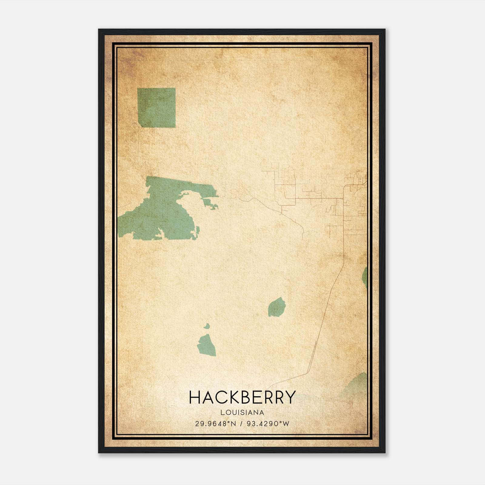 Vintage Hackberry Louisiana Map Poster, Hackberry LA City Road Wall Art ...