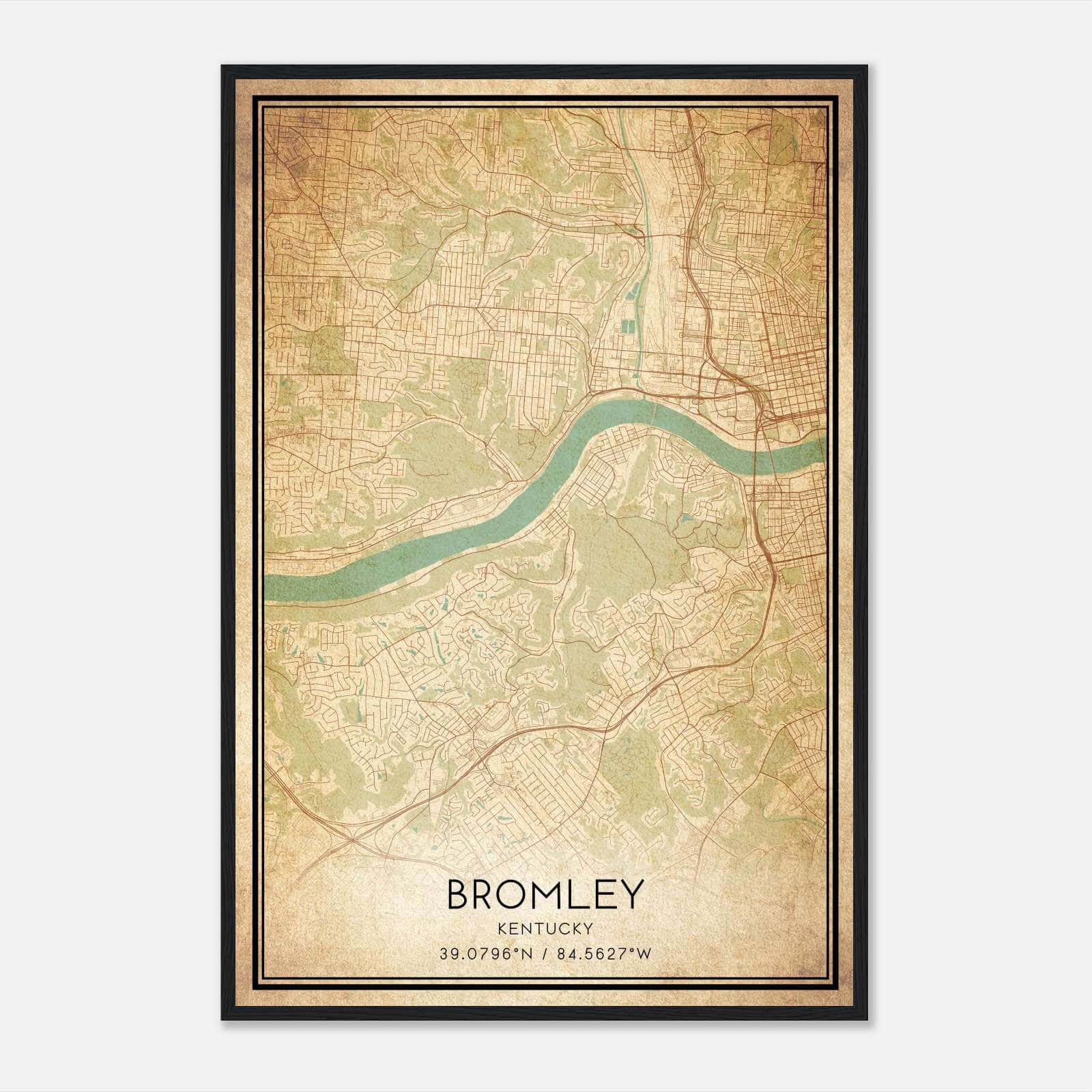 Vintage Bromley Kentucky Map Poster, Bromley KY City Road Wall Art ...
