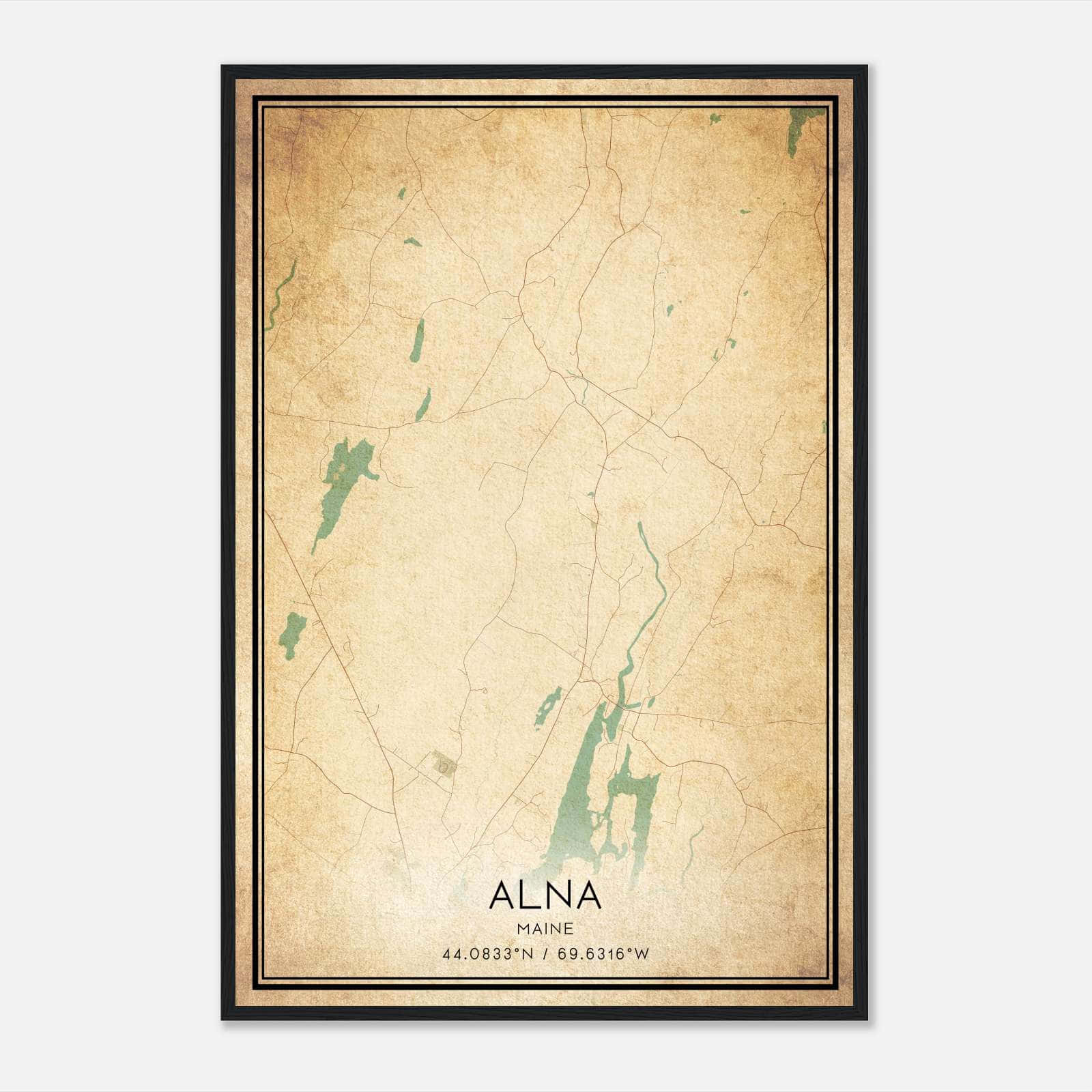 Vintage Alna Maine Map Poster, Alna ME City Road Wall Art Print ...