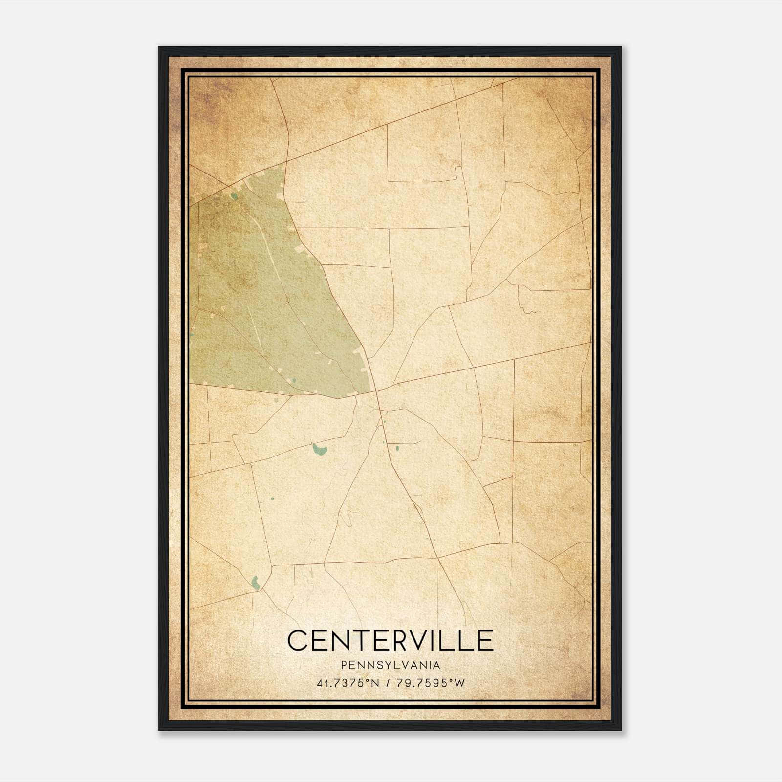 Vintage Centerville Pennsylvania Map Poster, Centerville PA City Road ...