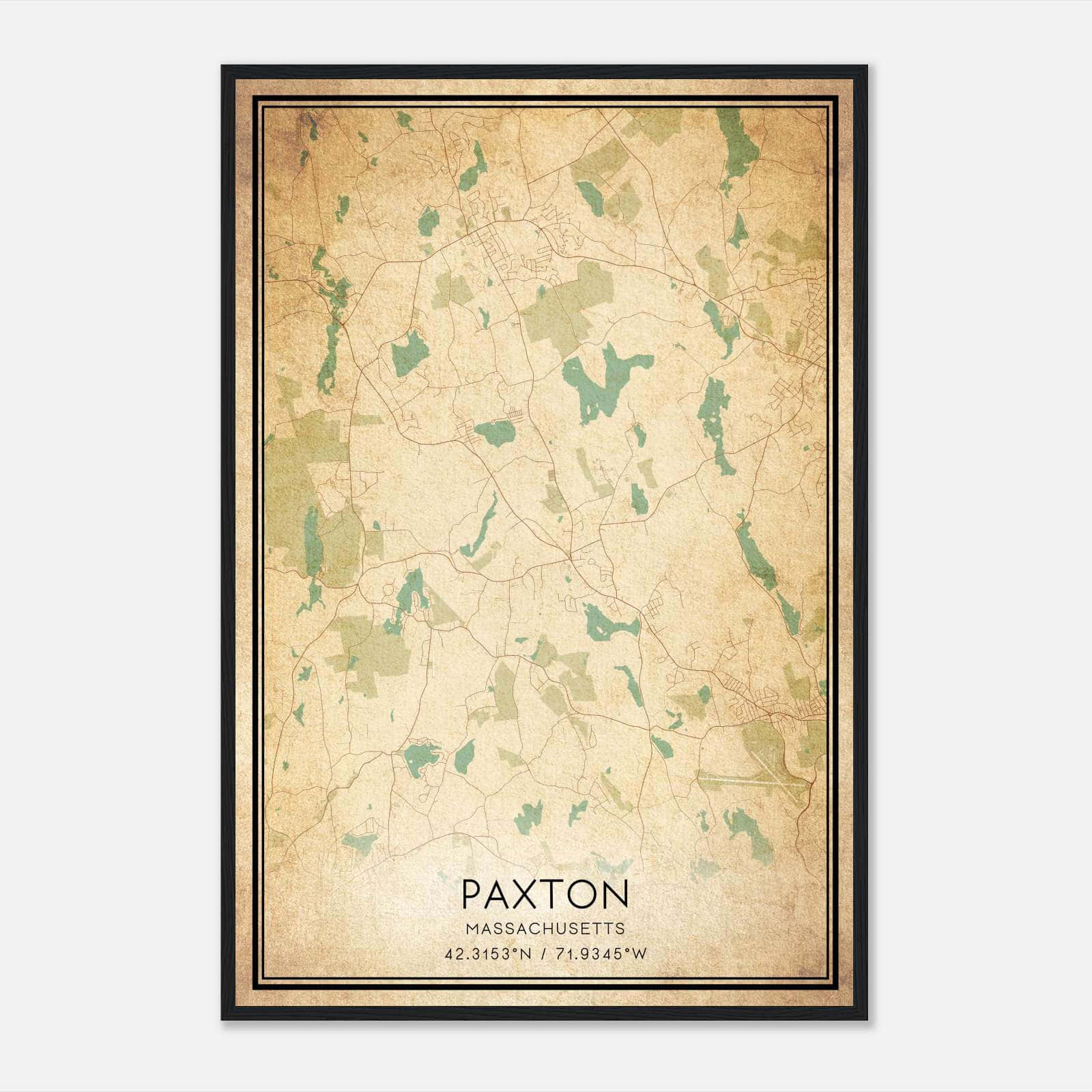 Vintage Paxton Massachusetts Map Poster, Paxton MA City Road Wall Art ...