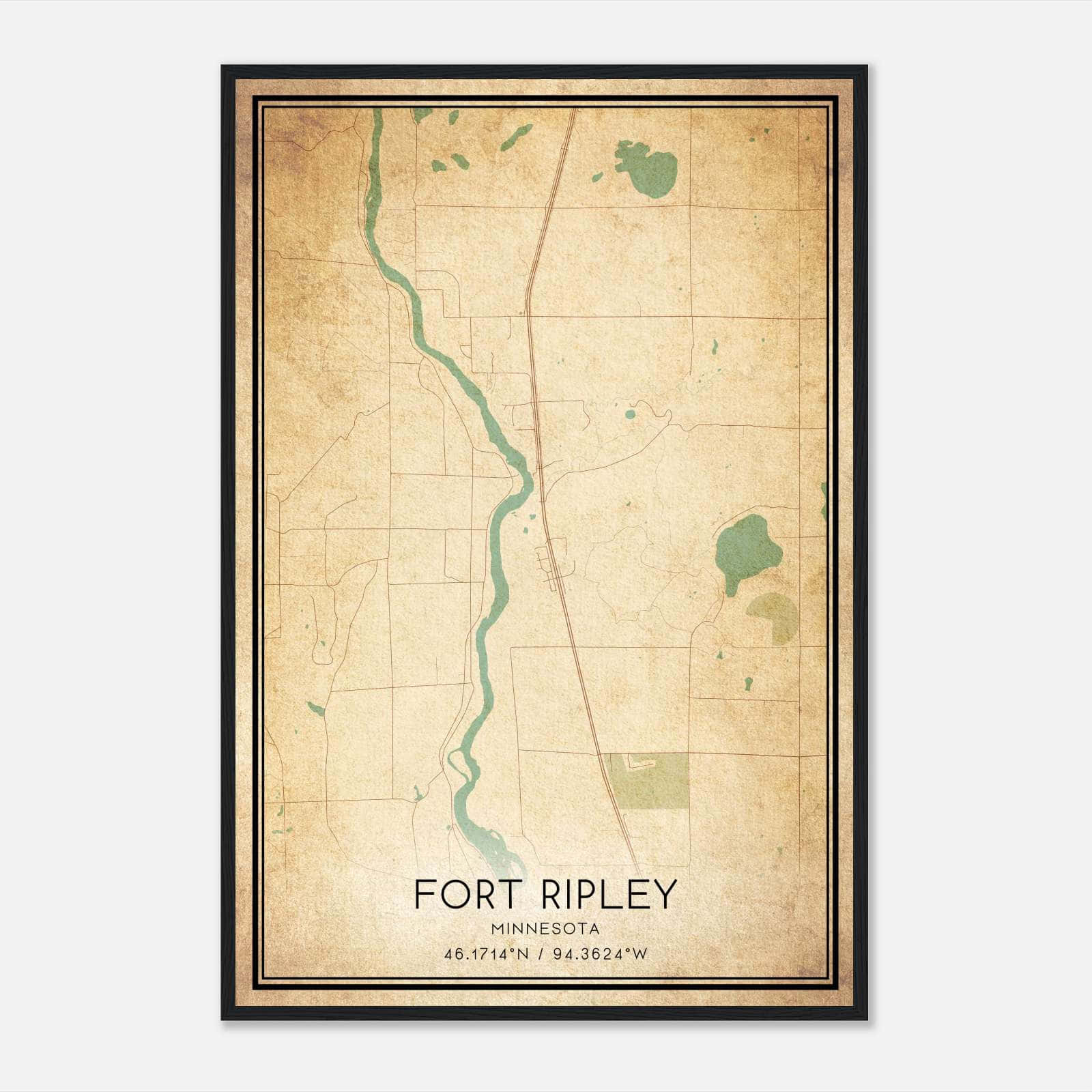 Vintage Fort Ripley Minnesota Map Poster, Fort Ripley MN City Road Wall ...