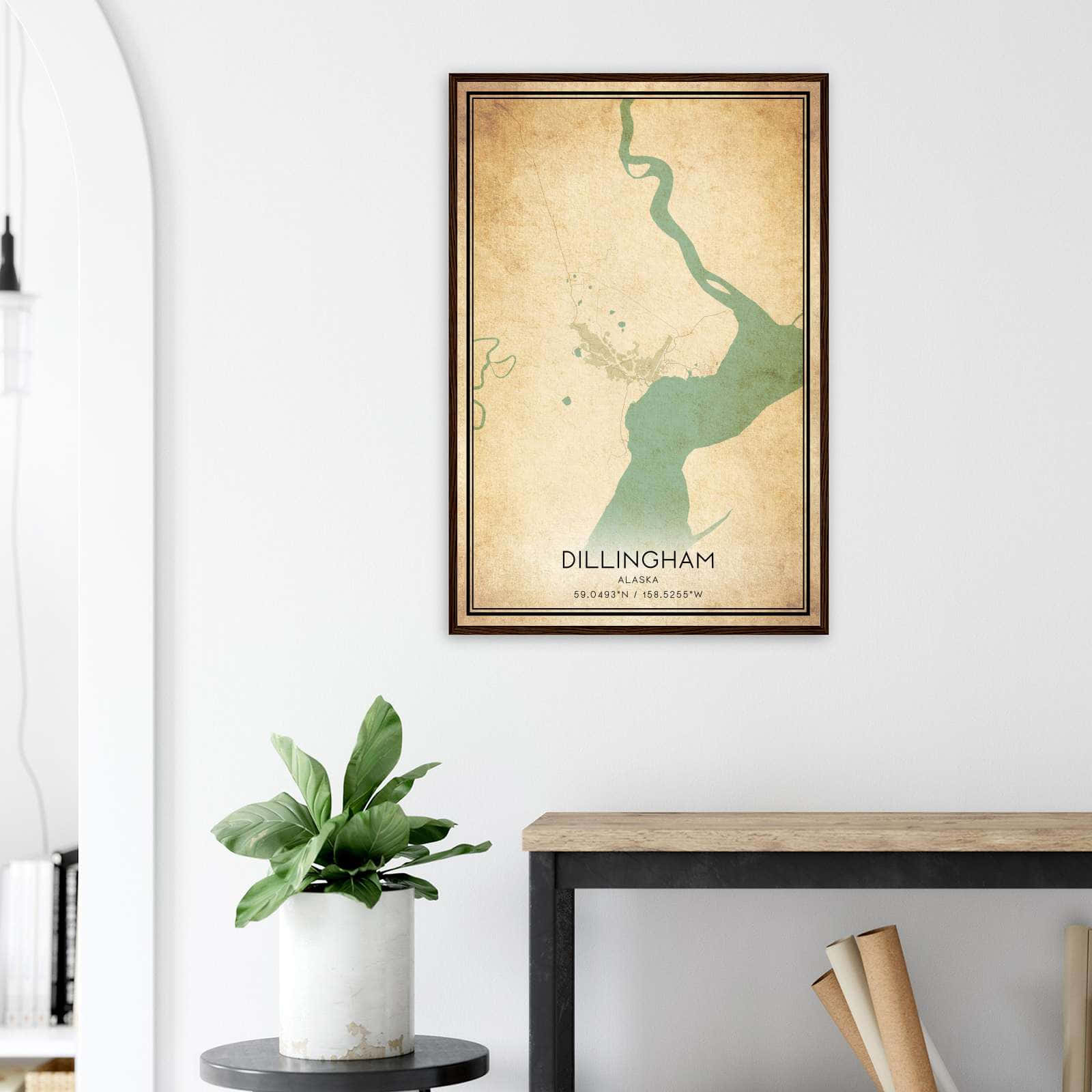 Vintage Dillingham Alaska Map Poster, Dillingham AK City Road Wall Art ...
