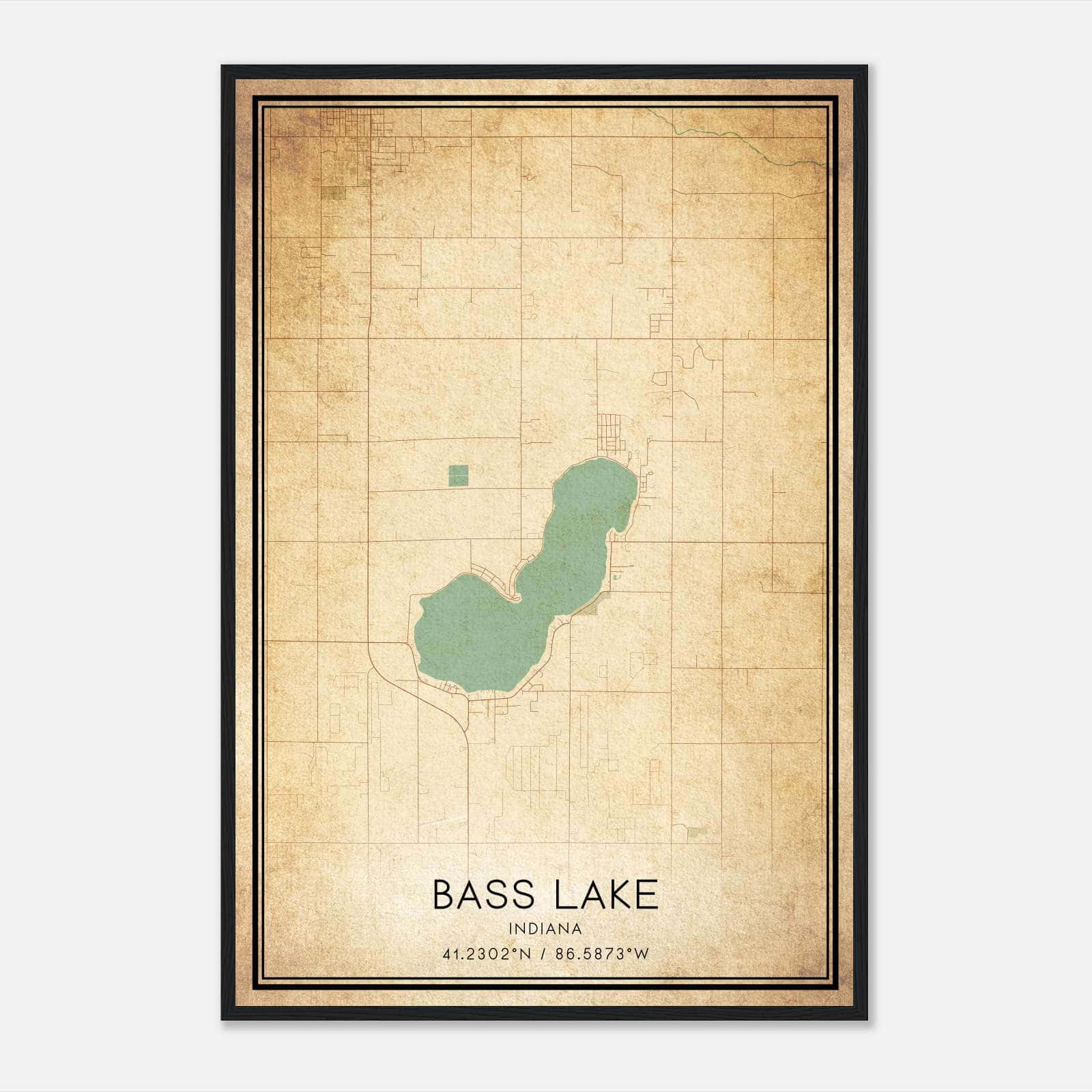 Vintage Bass Lake Indiana Map Poster, Bass Lake IN City Road Wall Art ...