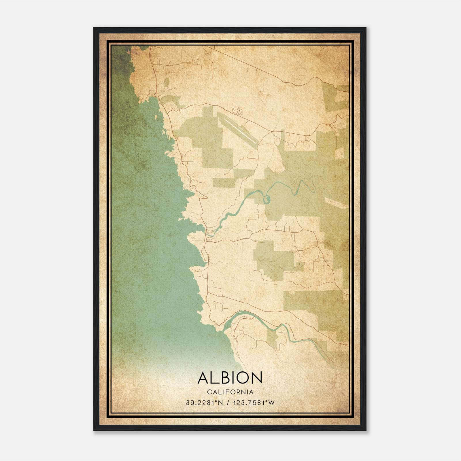Vintage Albion California Map Poster, Albion CA City Road Wall Art ...