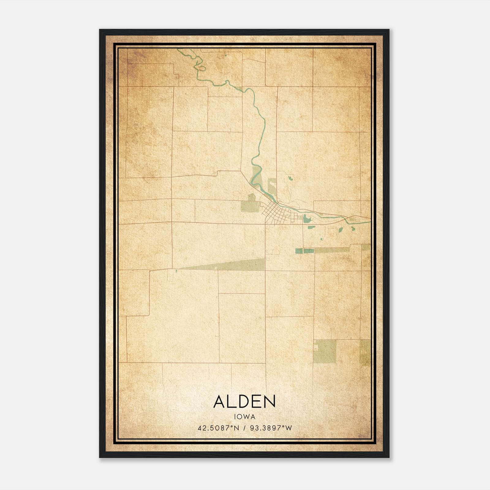 Vintage Alden Iowa Map Poster, Alden IA City Road Wall Art Print ...