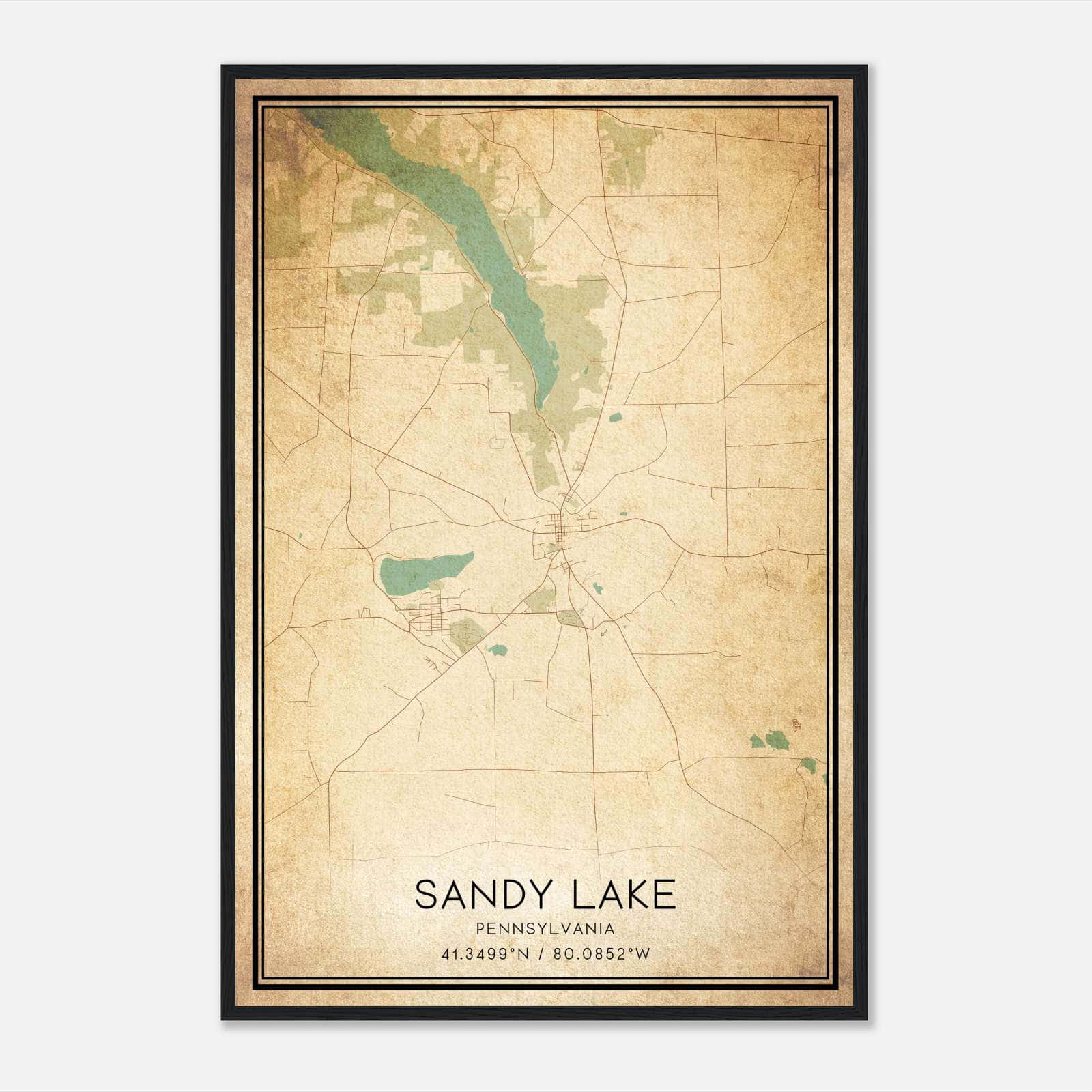 Vintage Sandy Lake Pennsylvania Map Poster, Sandy Lake PA City Road ...