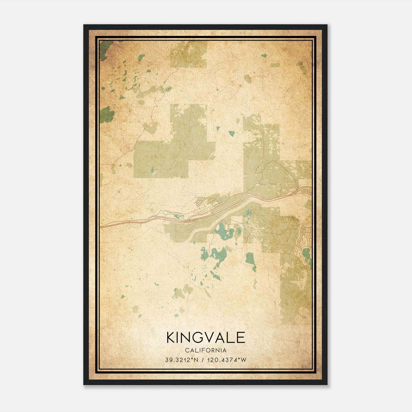 Vintage Kingvale California Map Poster, Kingvale CA City Road Wall Art ...