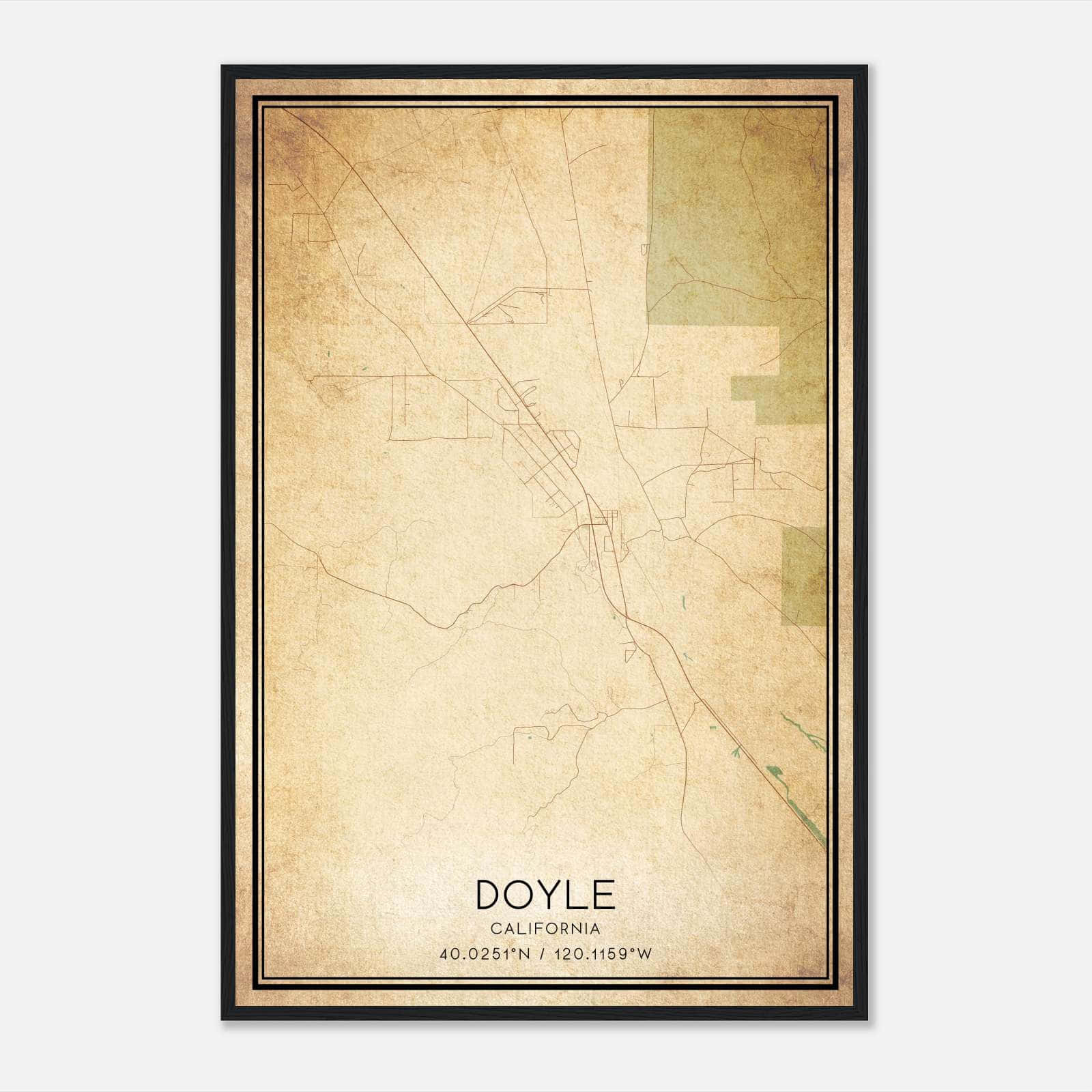 Vintage Doyle California Map Poster, Doyle CA City Road Wall Art Print ...