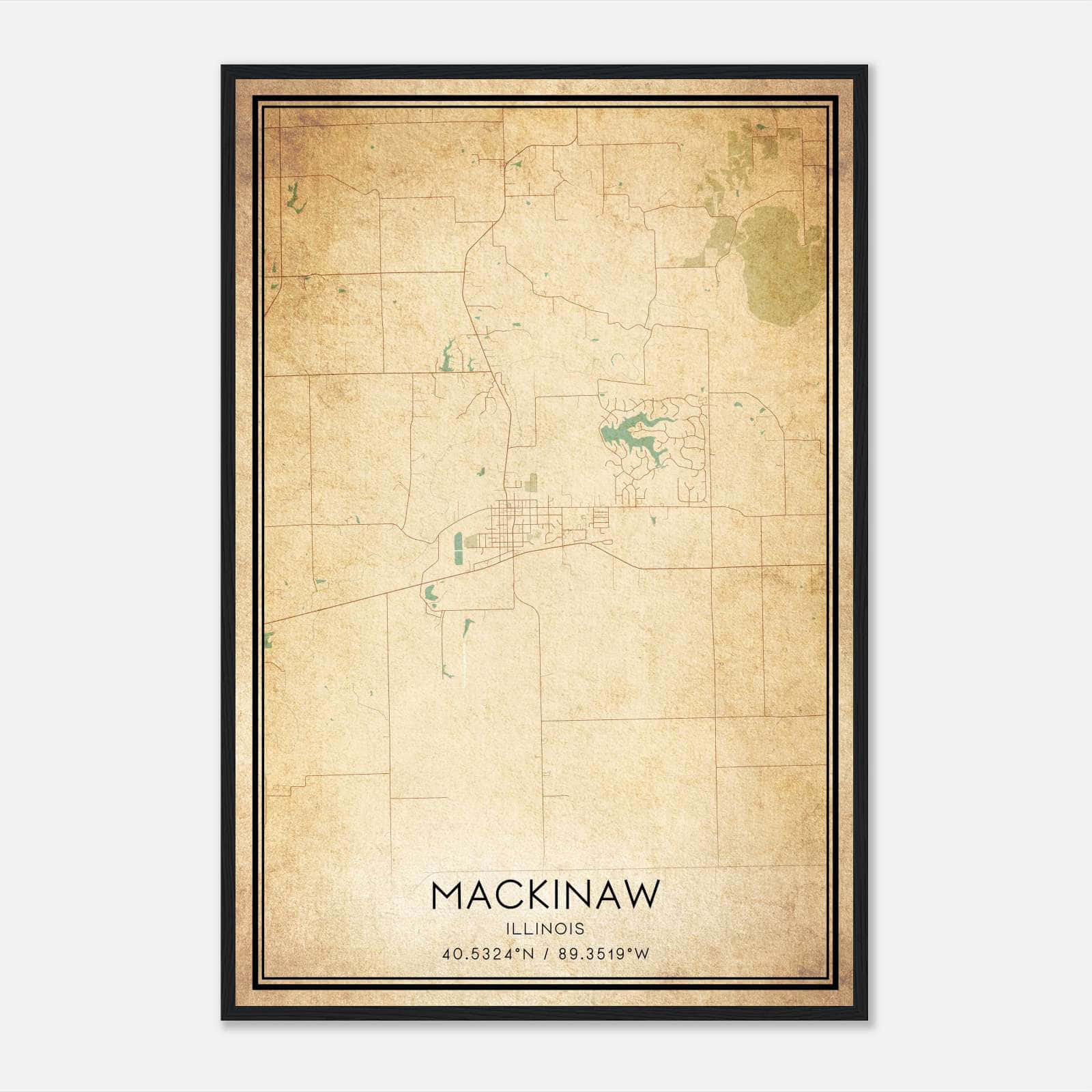 Vintage Mackinaw Illinois Map Poster, Mackinaw IL City Road Wall Art ...