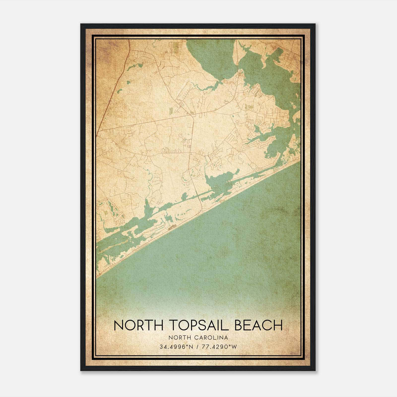 Vintage North Topsail Beach North Carolina Map Poster, North Topsail ...