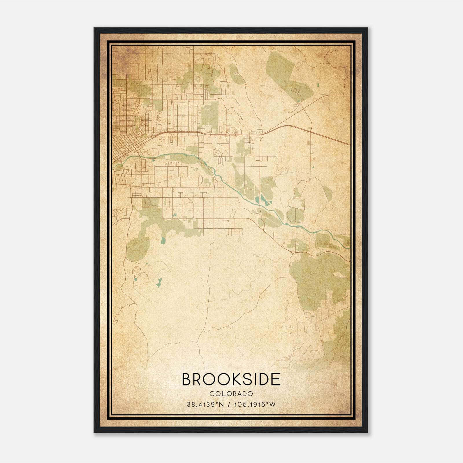 Vintage Brookside Colorado Map Poster, Brookside CO City Road Wall Art ...