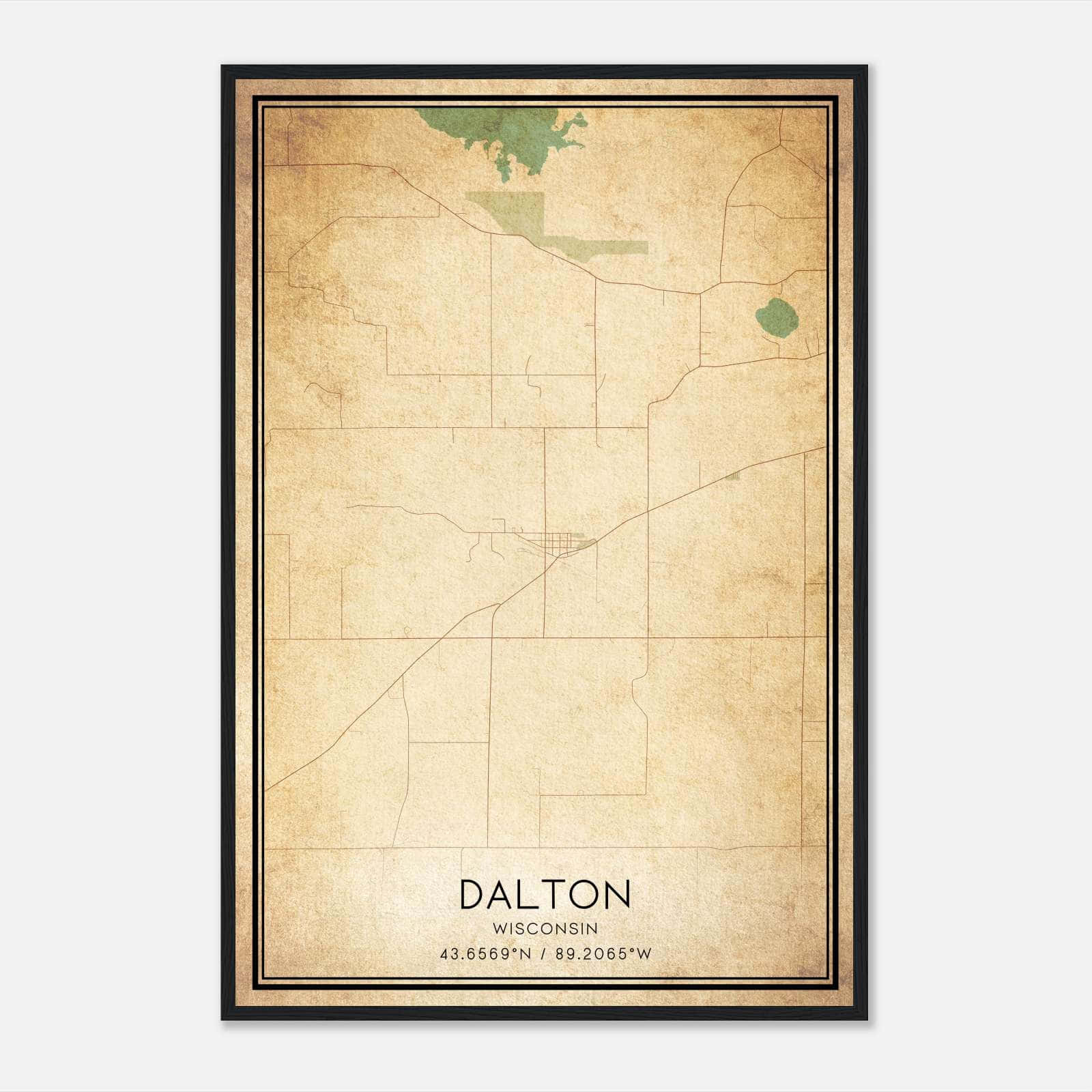Vintage Dalton Wisconsin Map Poster, Dalton WI City Road Wall Art Print ...