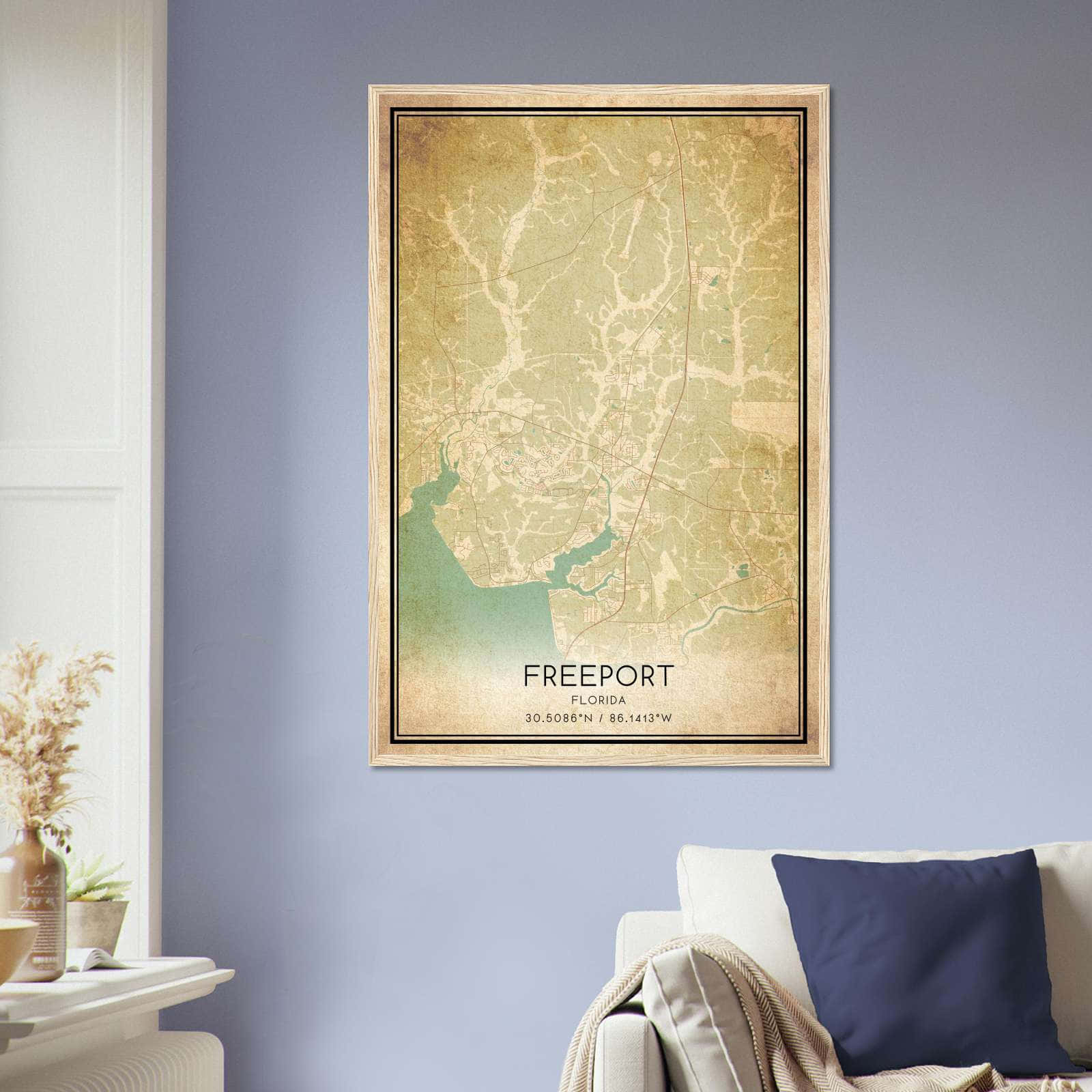 Vintage Freeport Florida Map Poster, Freeport FL City Road Wall Art ...
