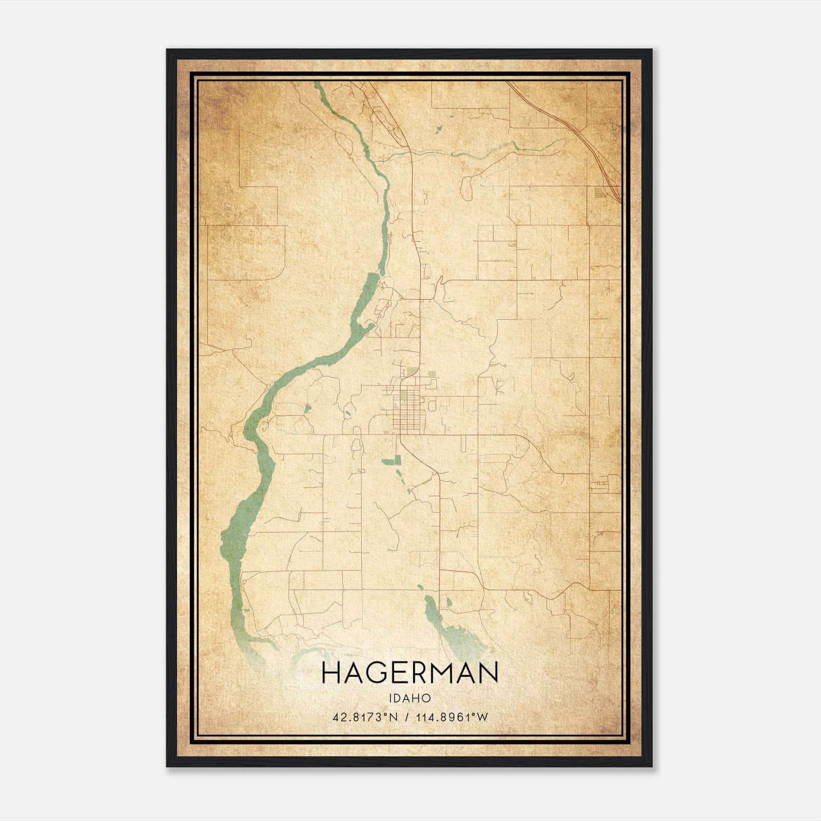 Vintage Hagerman Idaho Map Poster, Hagerman ID City Road Wall Art Print ...