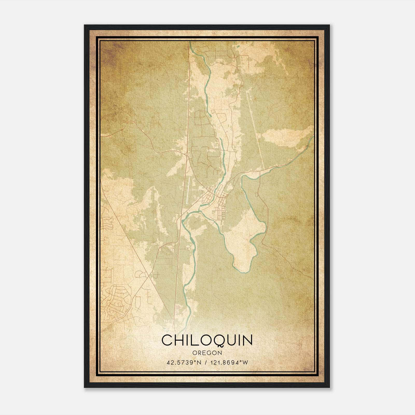 Vintage Chiloquin Oregon Map Poster, Chiloquin OR City Road Wall Art ...