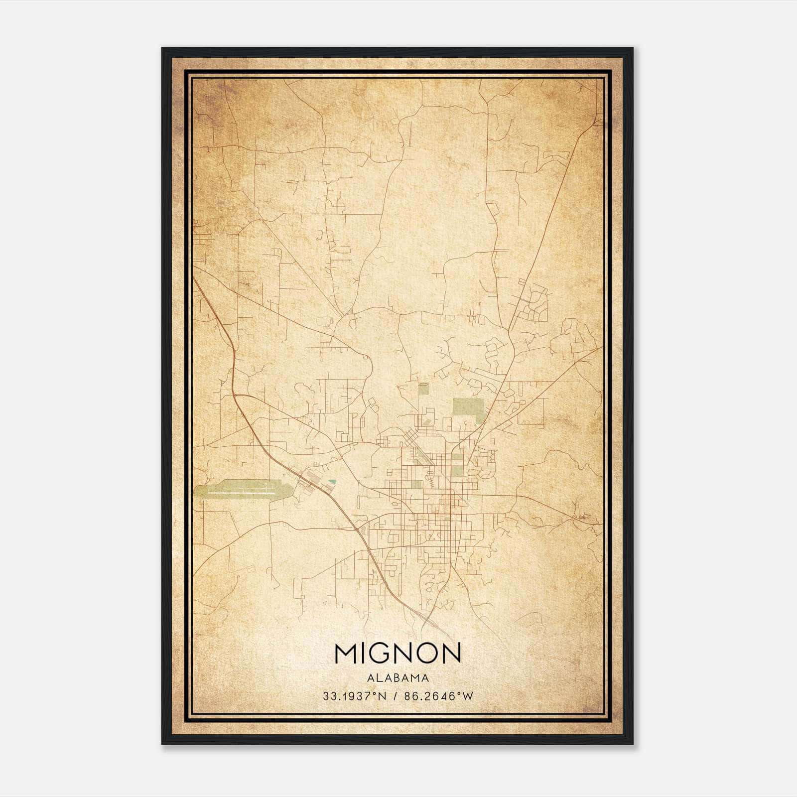 Vintage Mignon Alabama Map Poster, Mignon AL City Road Wall Art Print ...