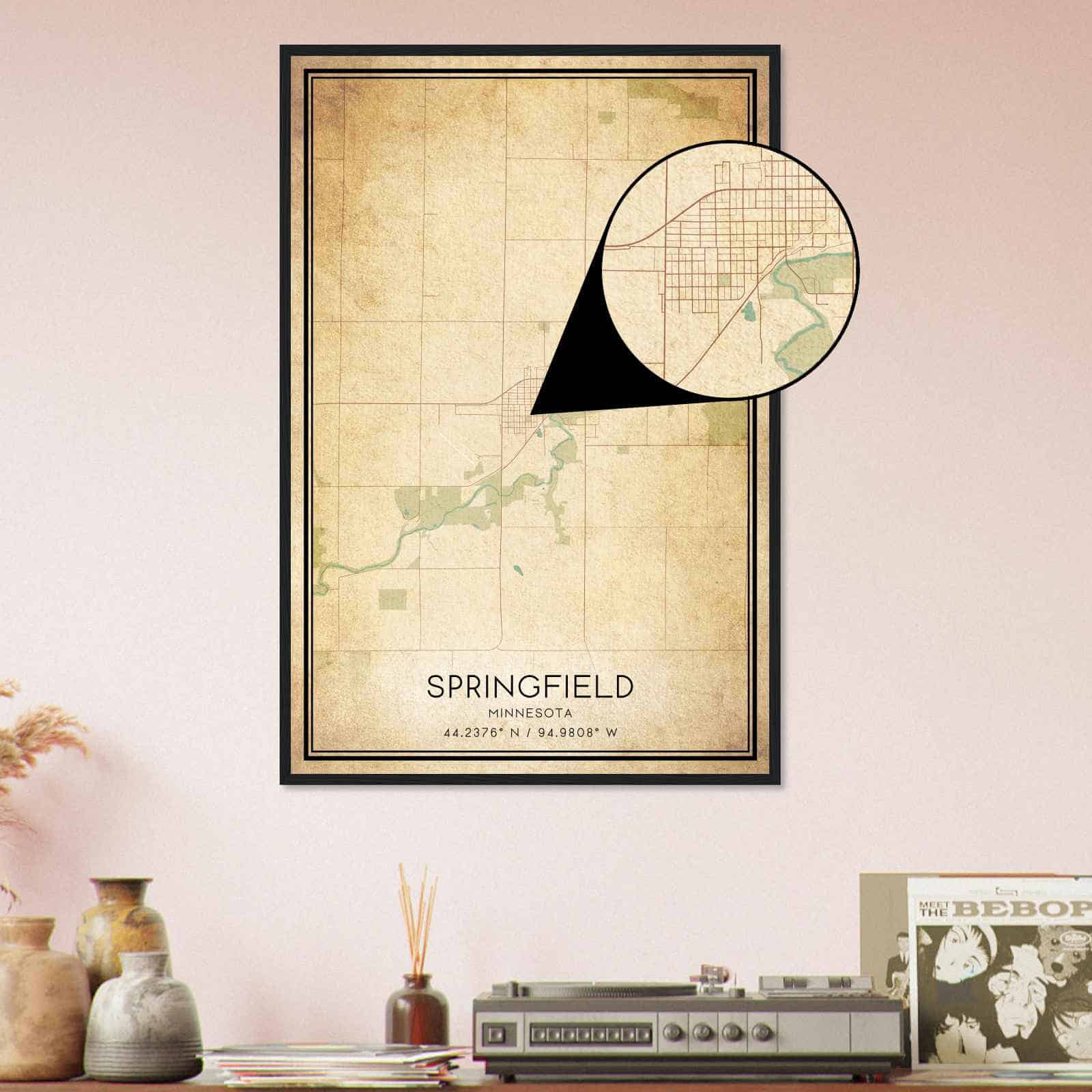 Vintage Springfield Minnesota Map Poster, Springfield MN City Road Wall ...