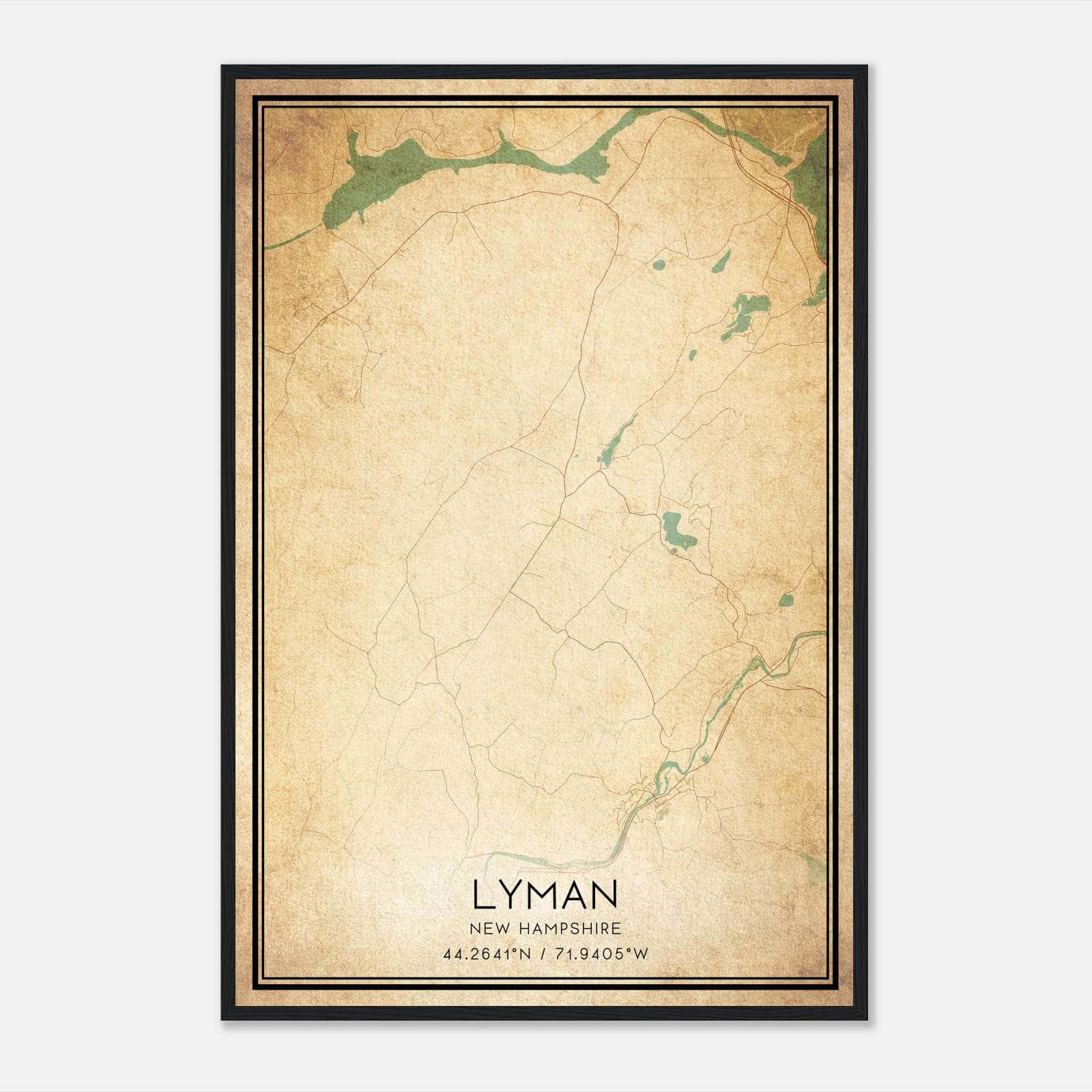 Vintage Lyman New Hampshire Map Poster, Lyman NH City Road Wall Art ...