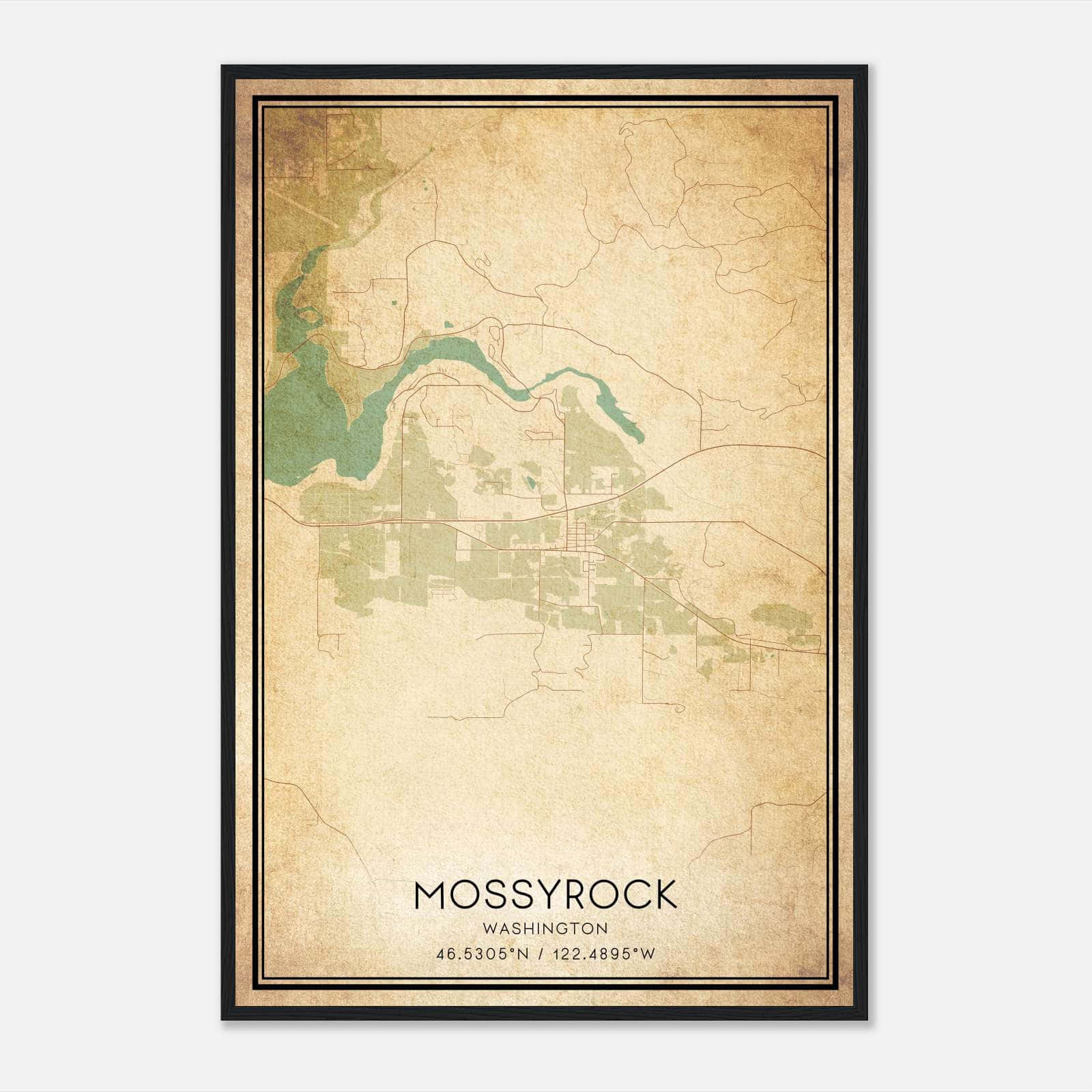 Vintage Mossyrock Washington Map Poster, Mossyrock WA City Road Wall ...