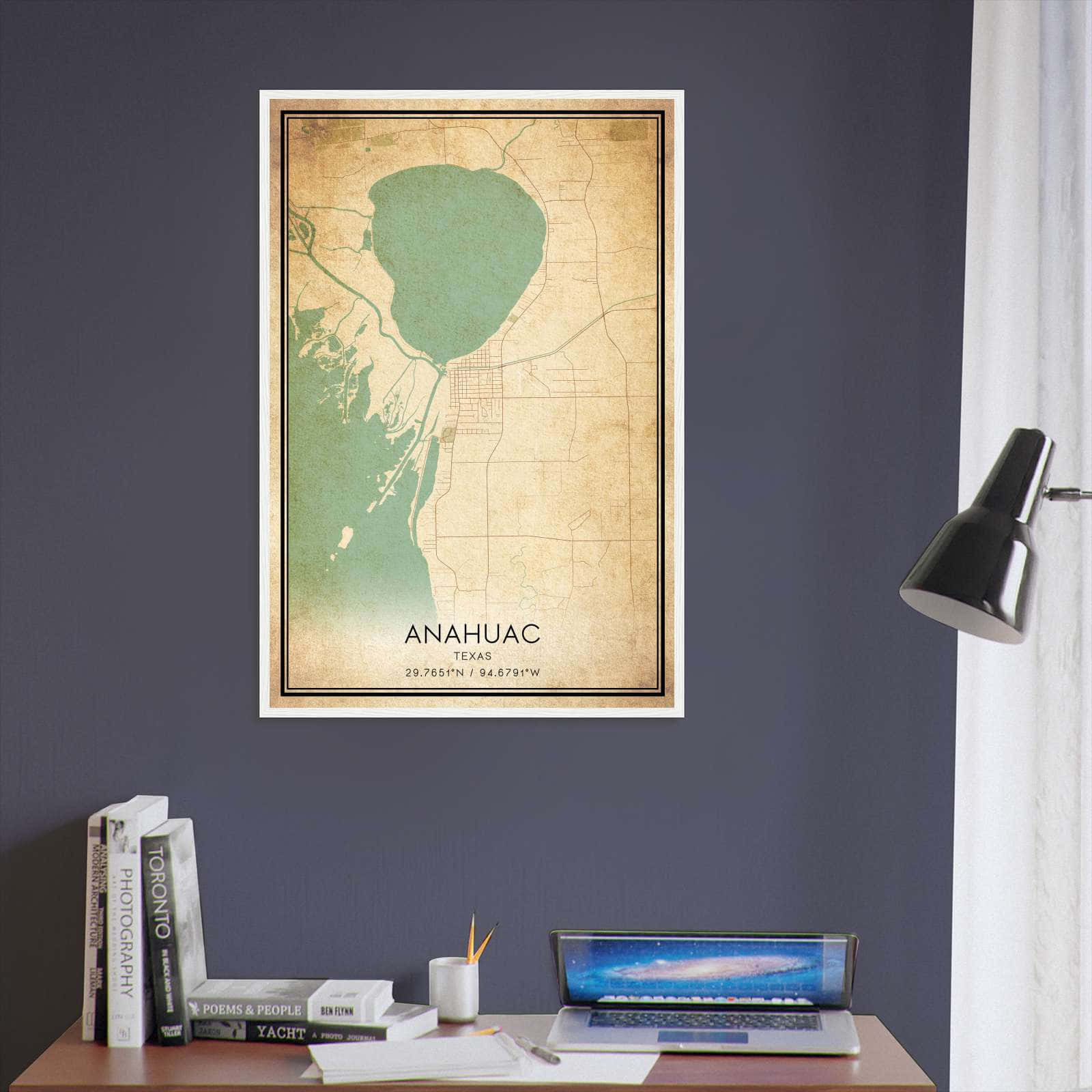 Vintage Anahuac Texas Map Poster, Anahuac TX City Road Wall Art Print ...