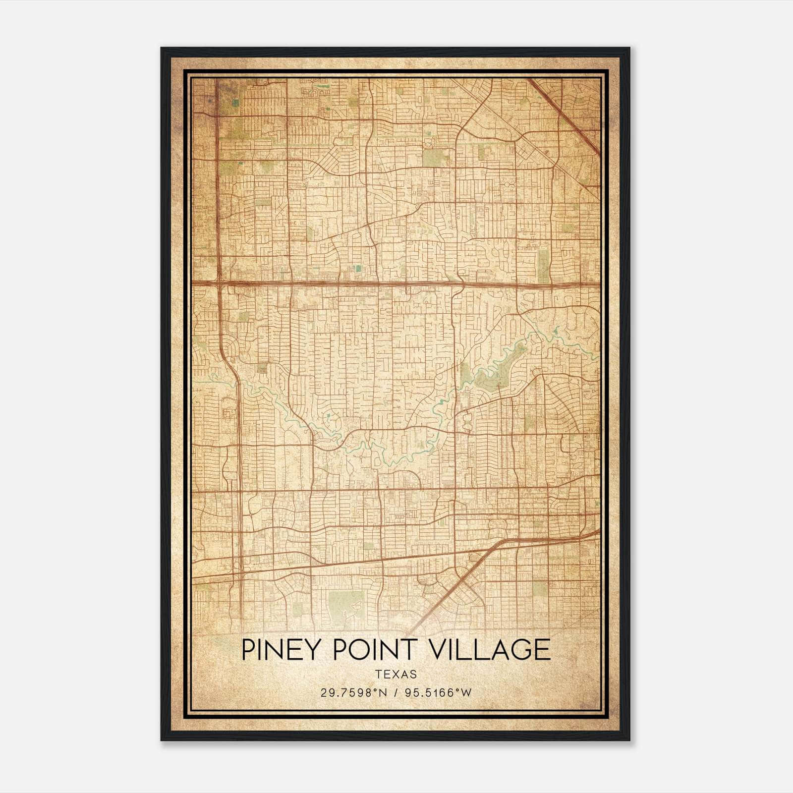 Vintage Piney Point Village Texas Map Poster, Piney Point Village TX ...