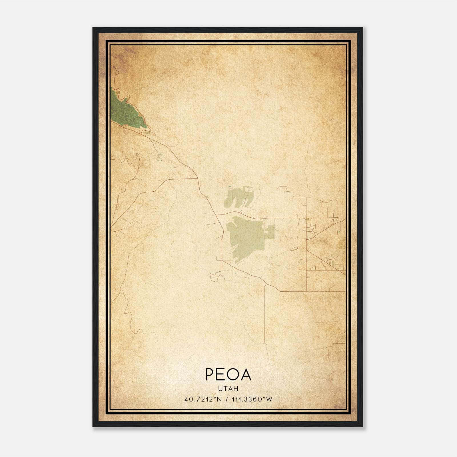Vintage Peoa Utah Map Poster, Peoa UT City Road Wall Art Print - Custom ...