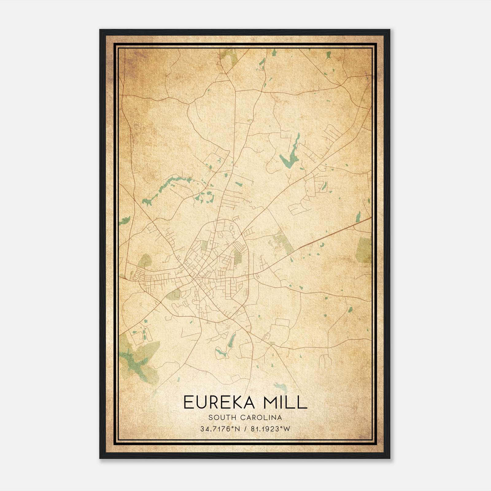 Vintage Eureka Mill South Carolina Map Poster, Eureka Mill SC City Road ...