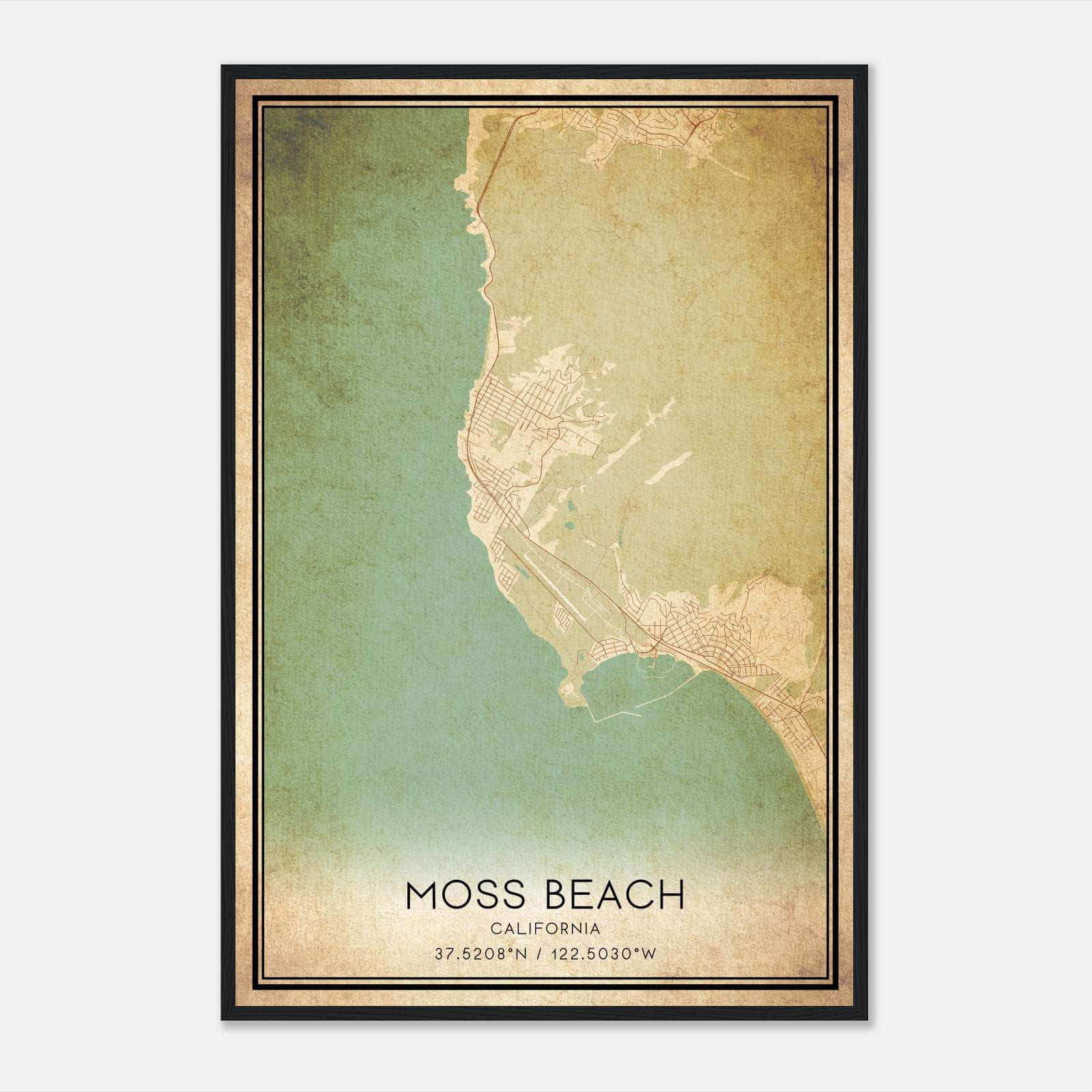 Vintage Moss Beach California Map Poster, Moss Beach CA City Road Wall ...