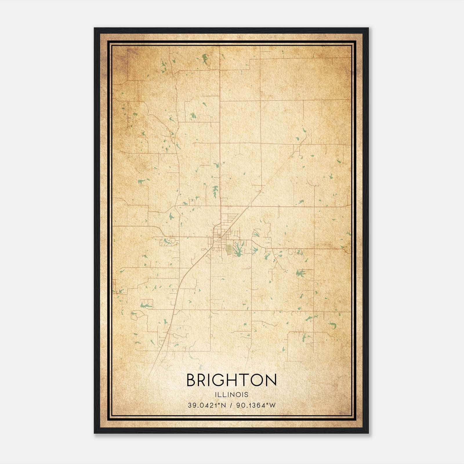 Vintage Brighton Illinois Map Poster, Brighton IL City Road Wall Art ...