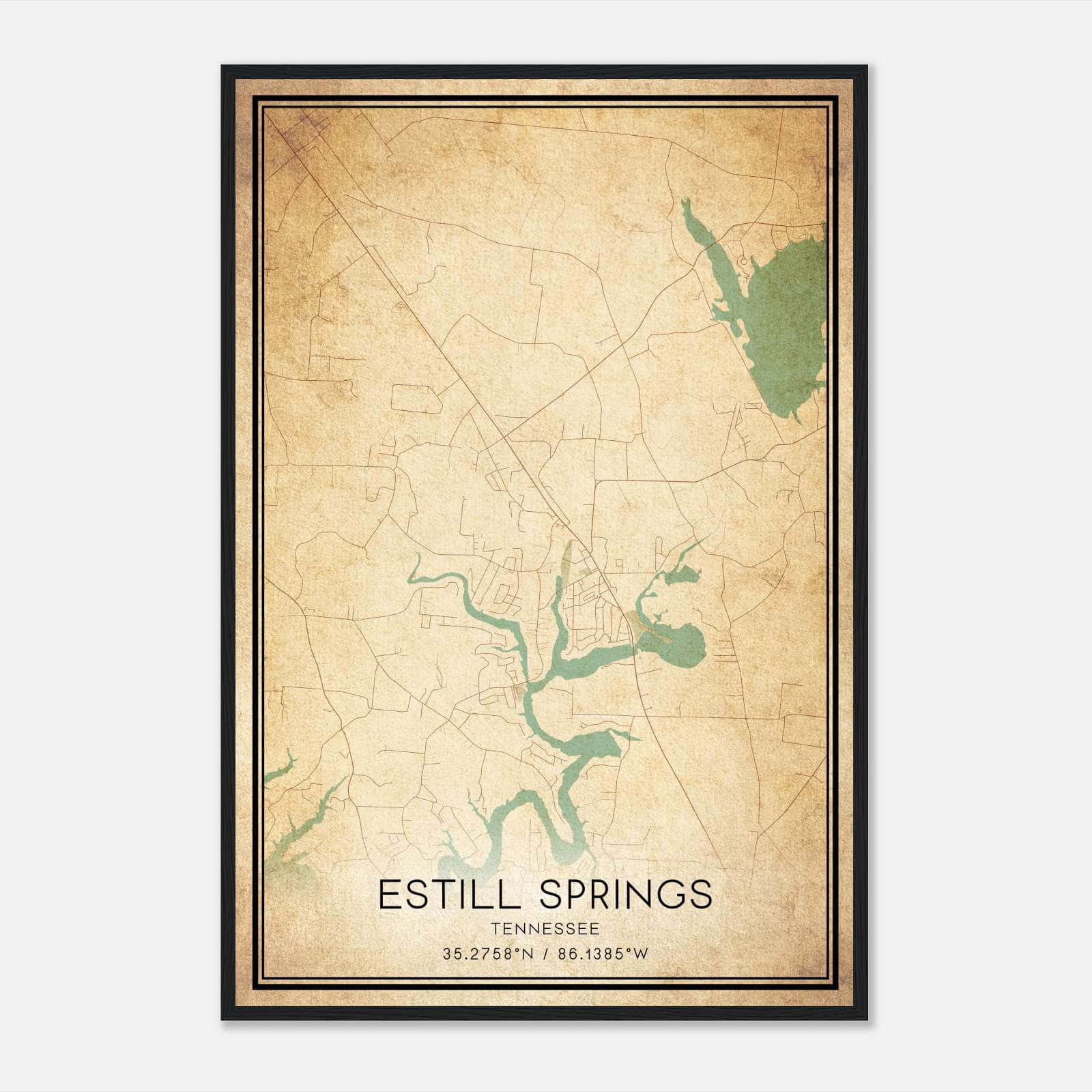 Vintage Estill Springs Tennessee Map Poster, Estill Springs TN City ...