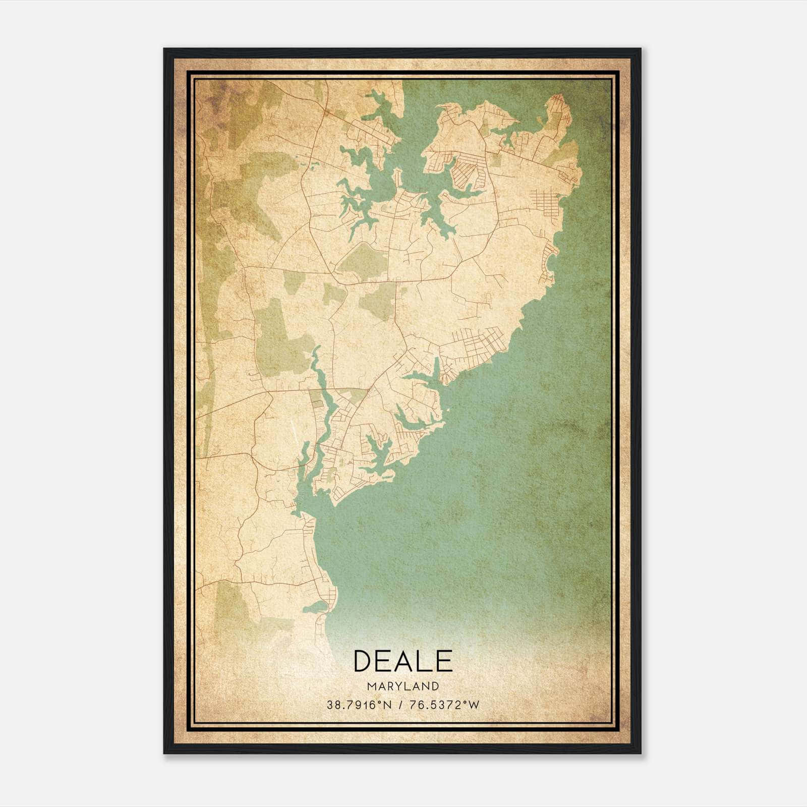 Vintage Deale Maryland Map Poster, Deale MD City Road Wall Art Print ...