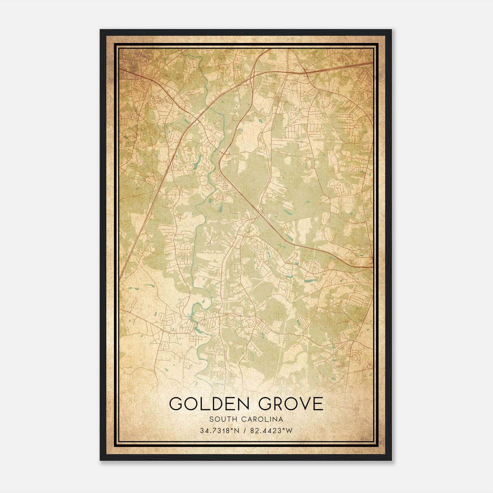 Vintage Golden Grove South Carolina Map Poster, Golden Grove SC City ...