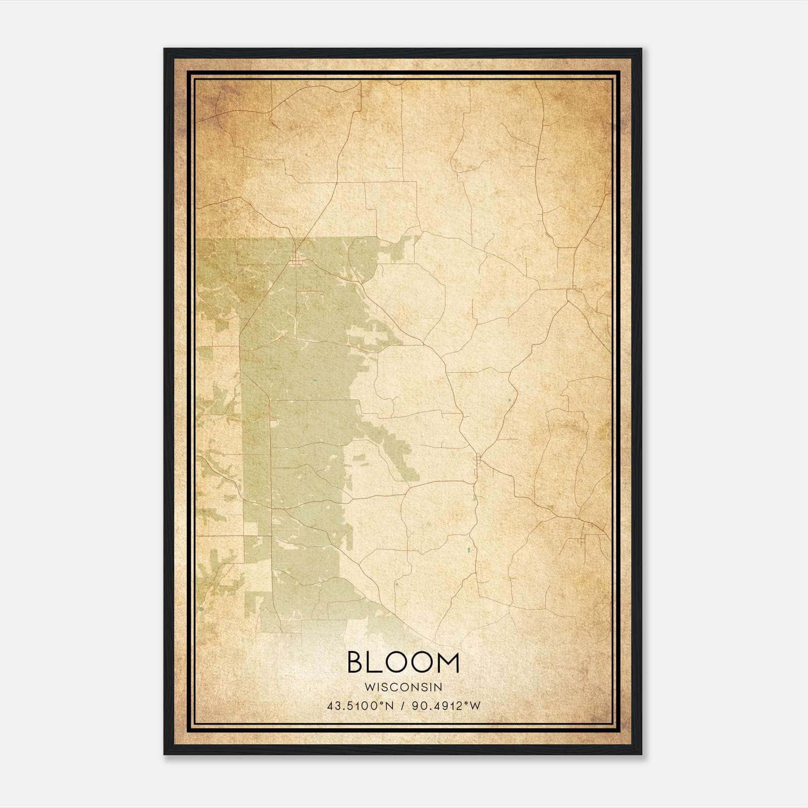 Vintage Bloom Wisconsin Map Poster, Bloom WI City Road Wall Art Print ...