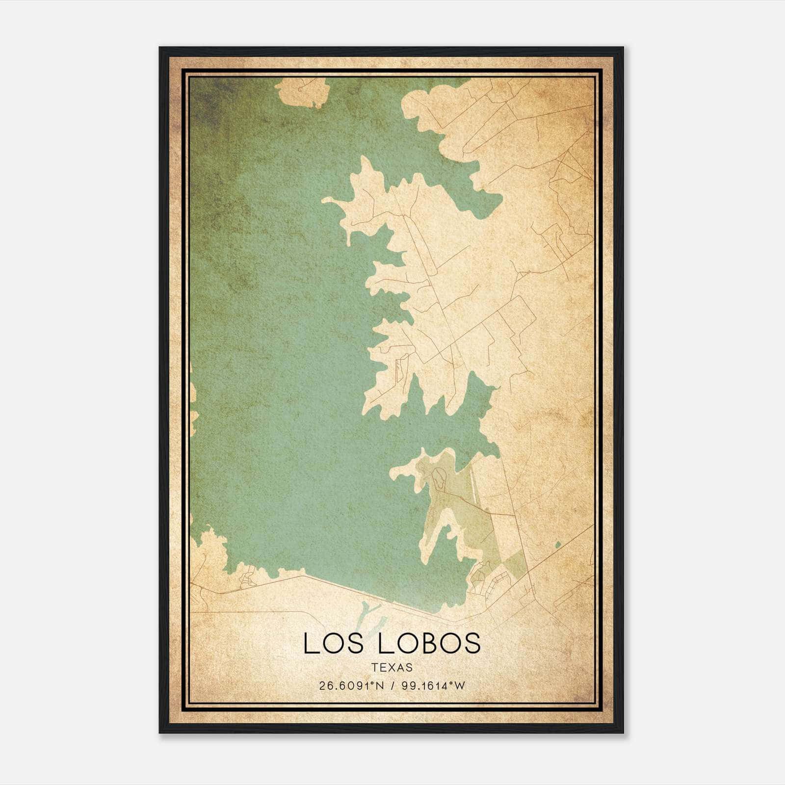 Vintage Los Lobos Texas Map Poster, Los Lobos TX City Road Wall Art ...