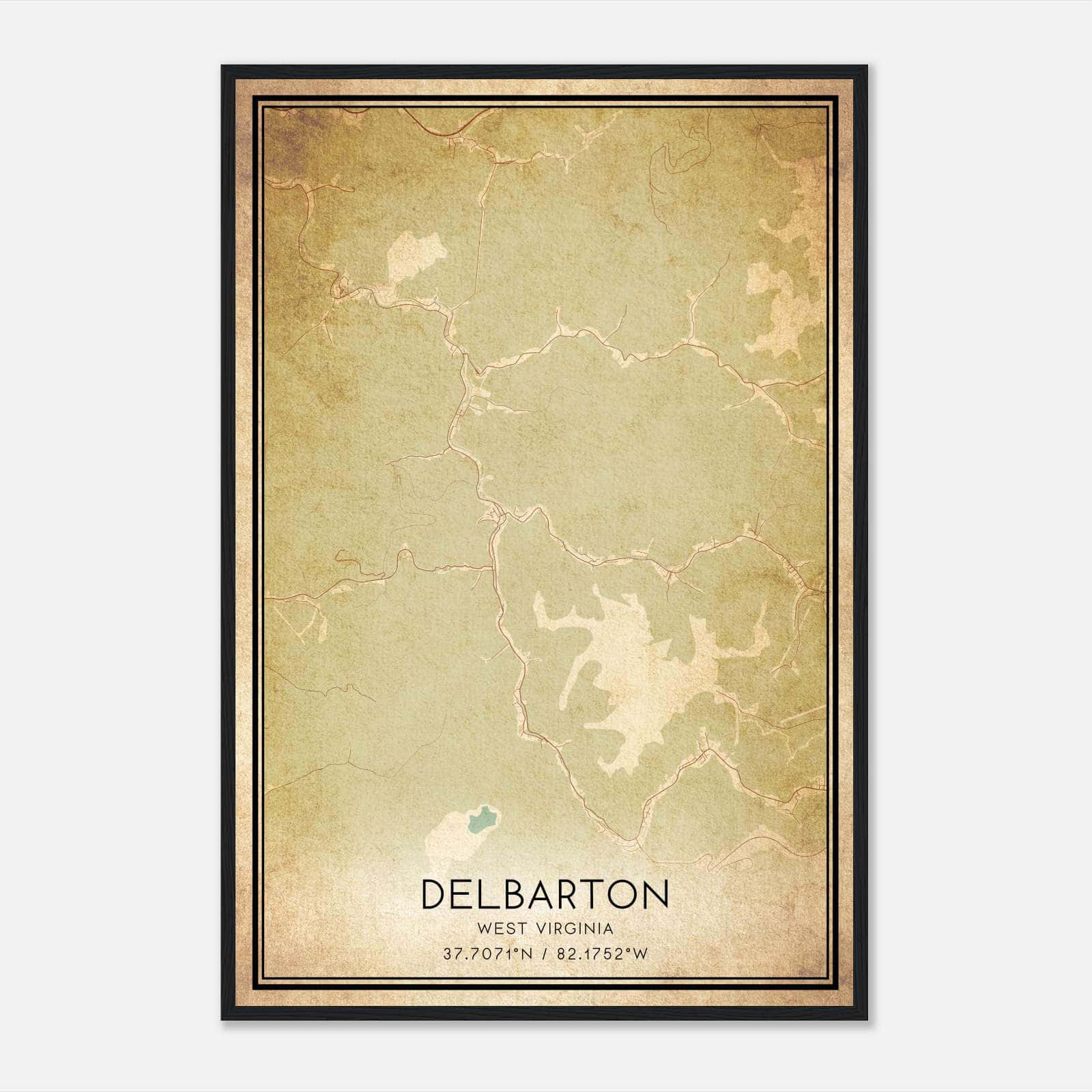 Vintage Delbarton West Virginia Map Poster, Delbarton WV City Road Wall Art Print - Custom Maps ...