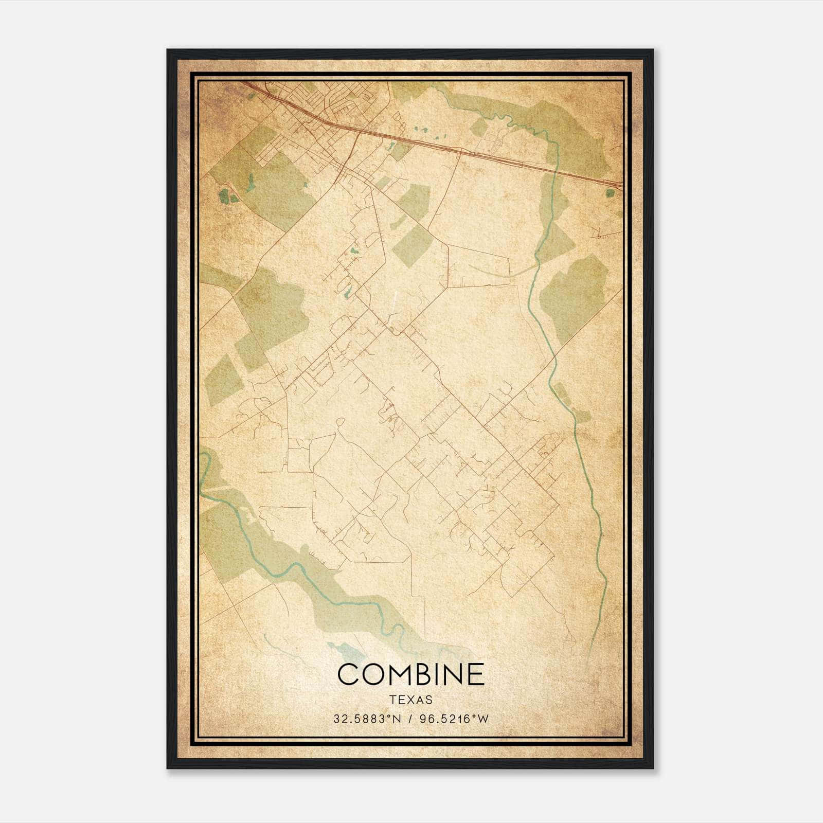 Vintage Combine Texas Map Poster, Combine TX City Road Wall Art Print ...